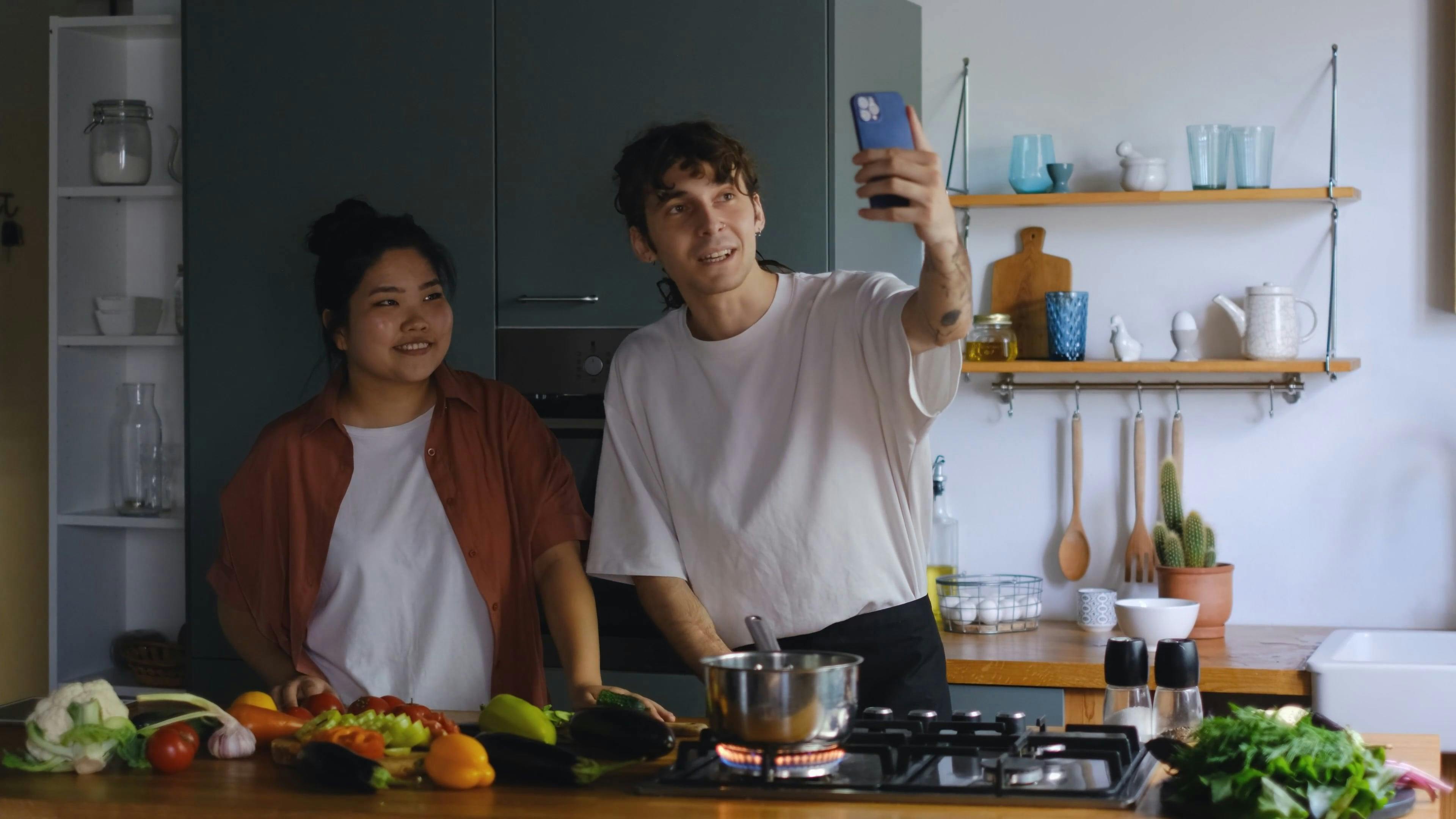 Food Vloggers Recording a Video Showing Ingredients for a Recipe Free ...