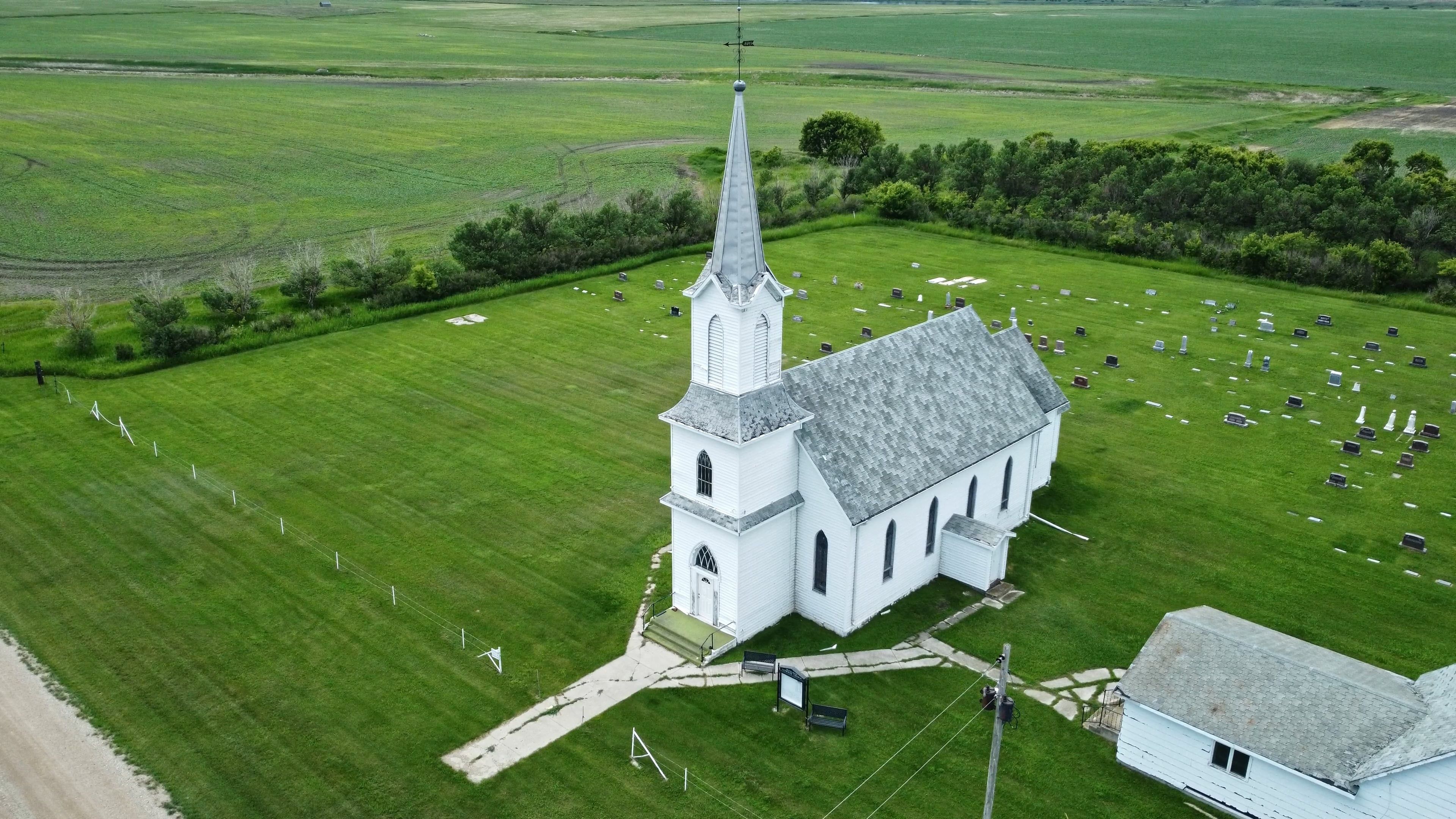 Aerial Shot of a Church with a Cemetery Free Stock Video Footage ...