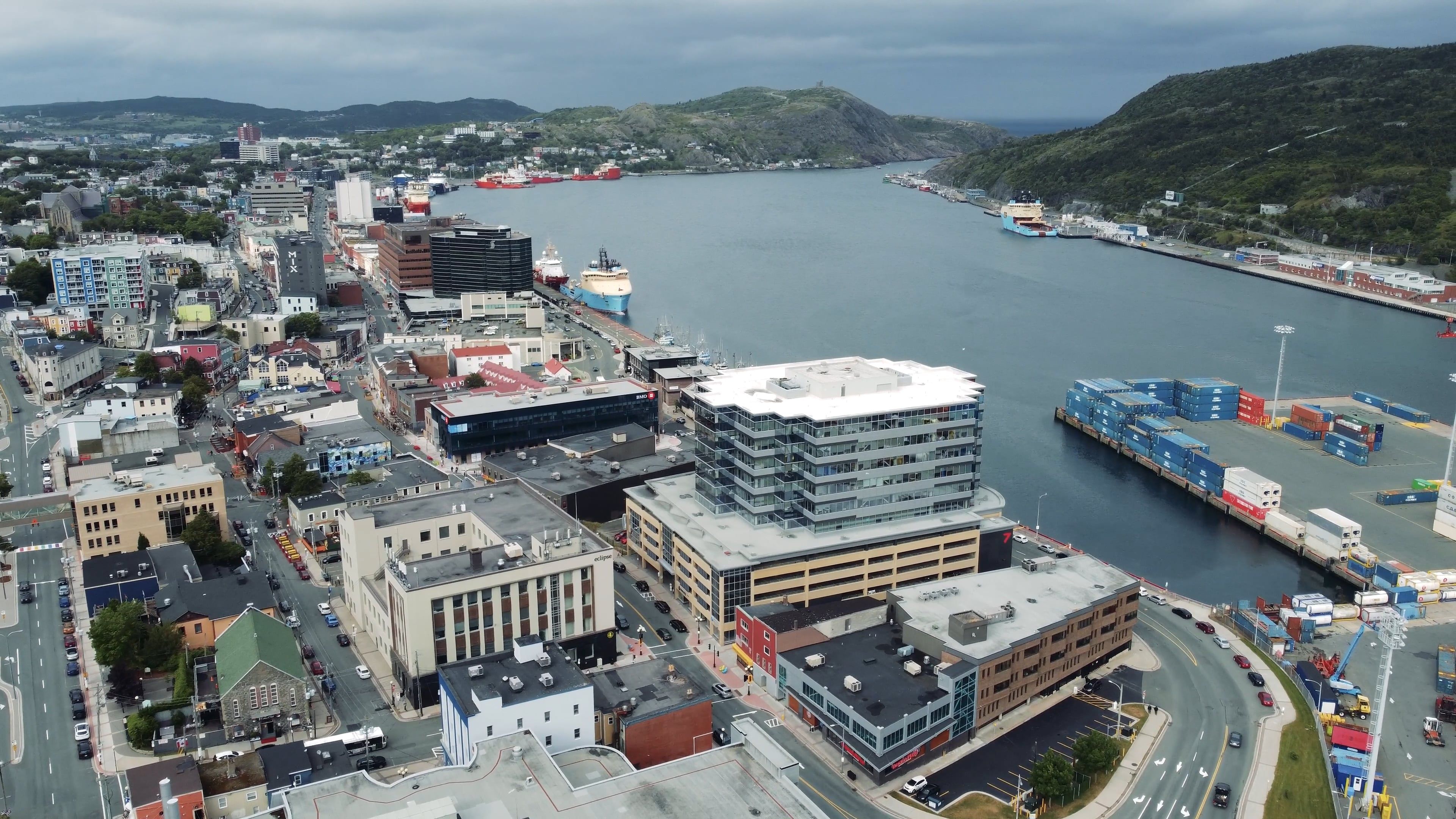 Drone Shot of a Commercial Harbor in a City Free Stock Video Footage ...