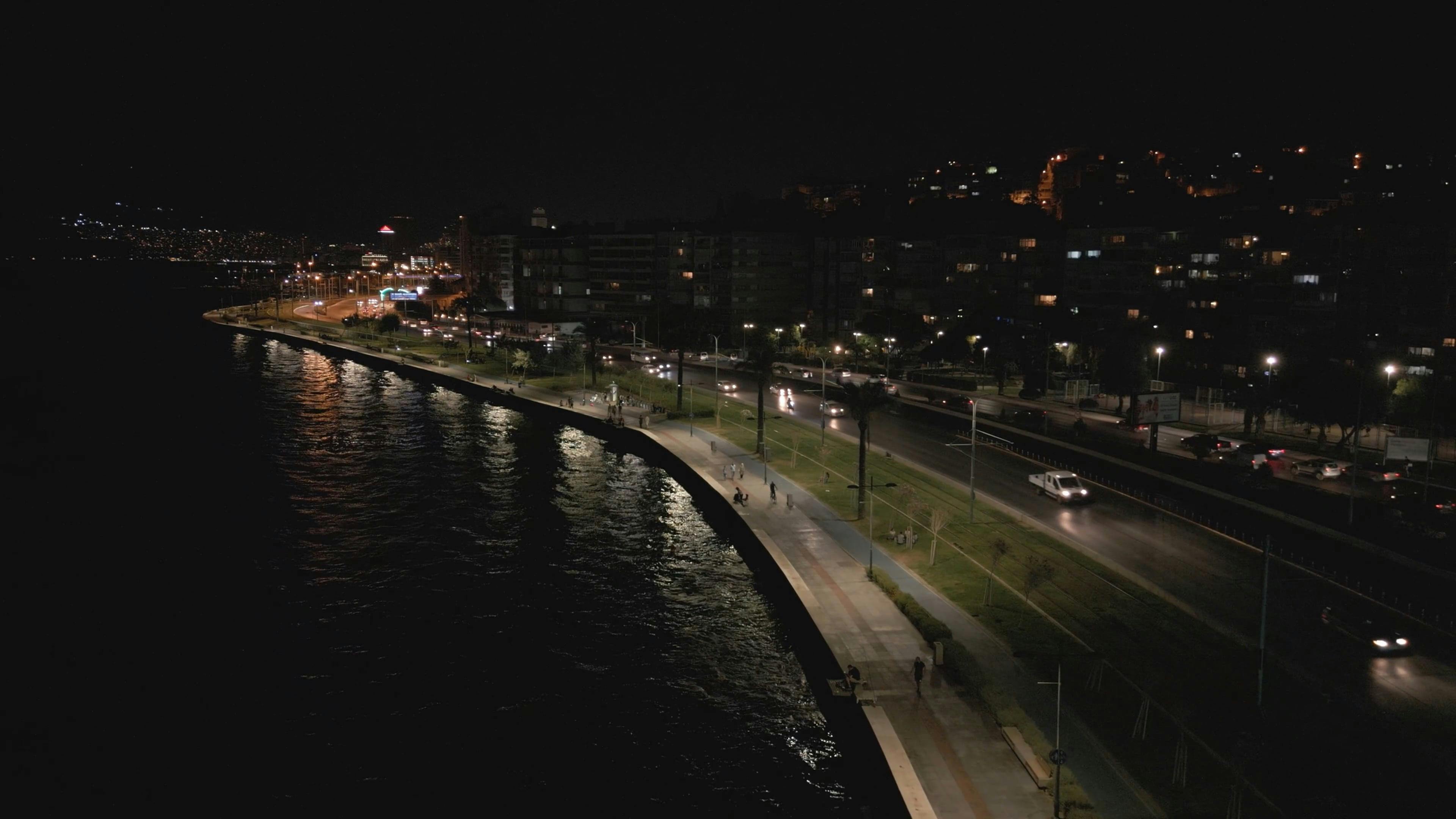 Traffic on a Coastal Boulevard at Night Free Stock Video Footage ...
