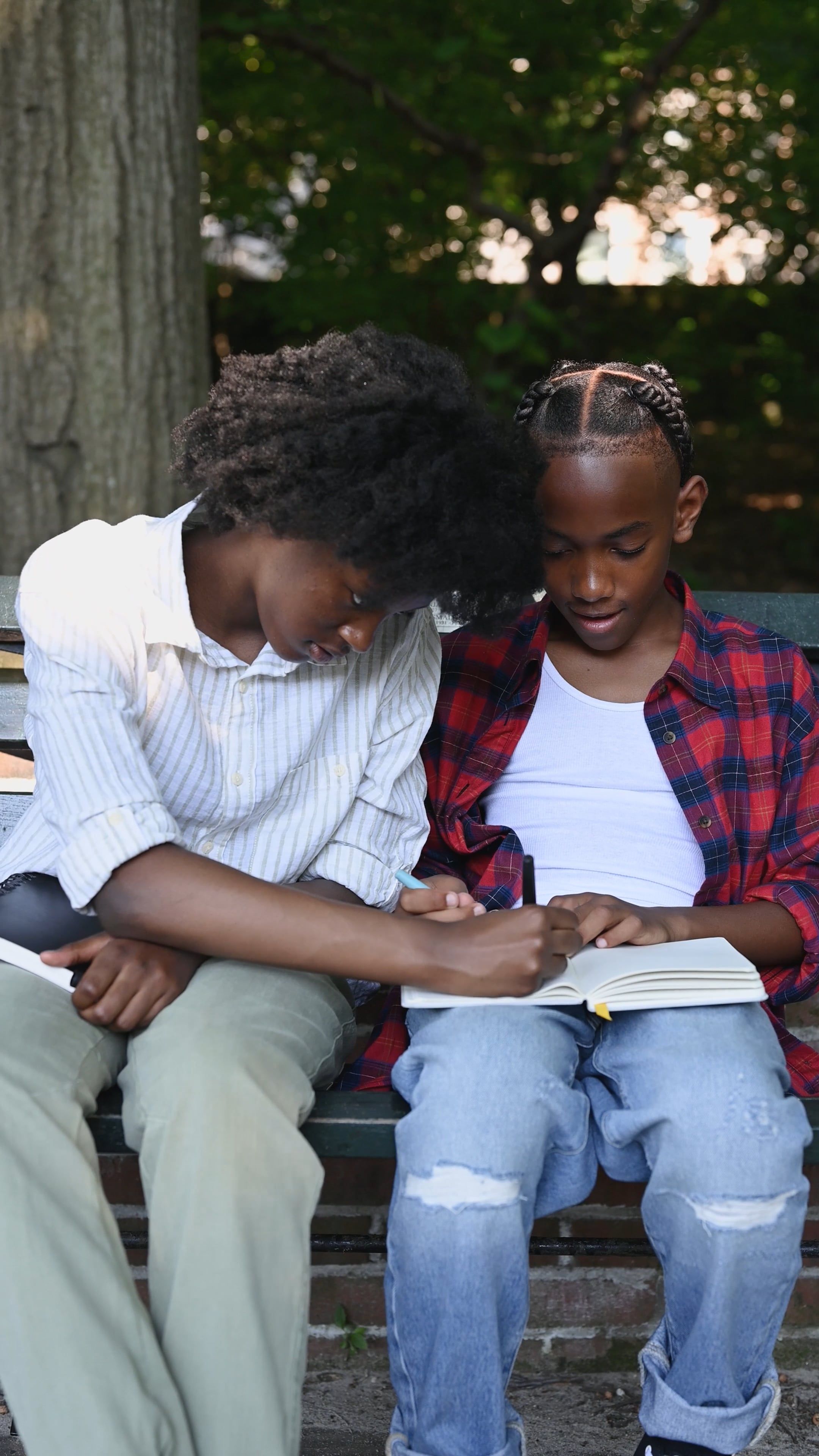 Two Teenagers Writing in a Notebook in a Park Free Stock Video Footage ...