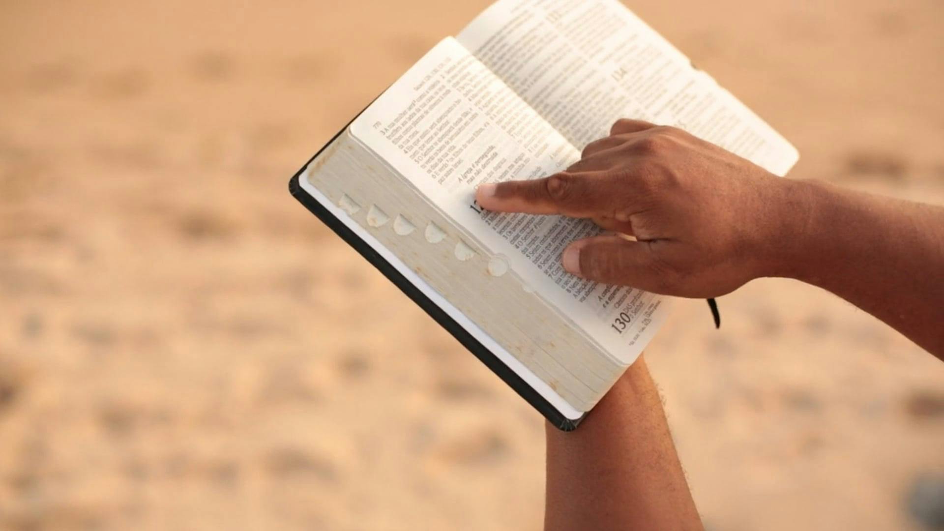 Close-up View of Hand Pointing to Text in Bible Free Stock Video ...
