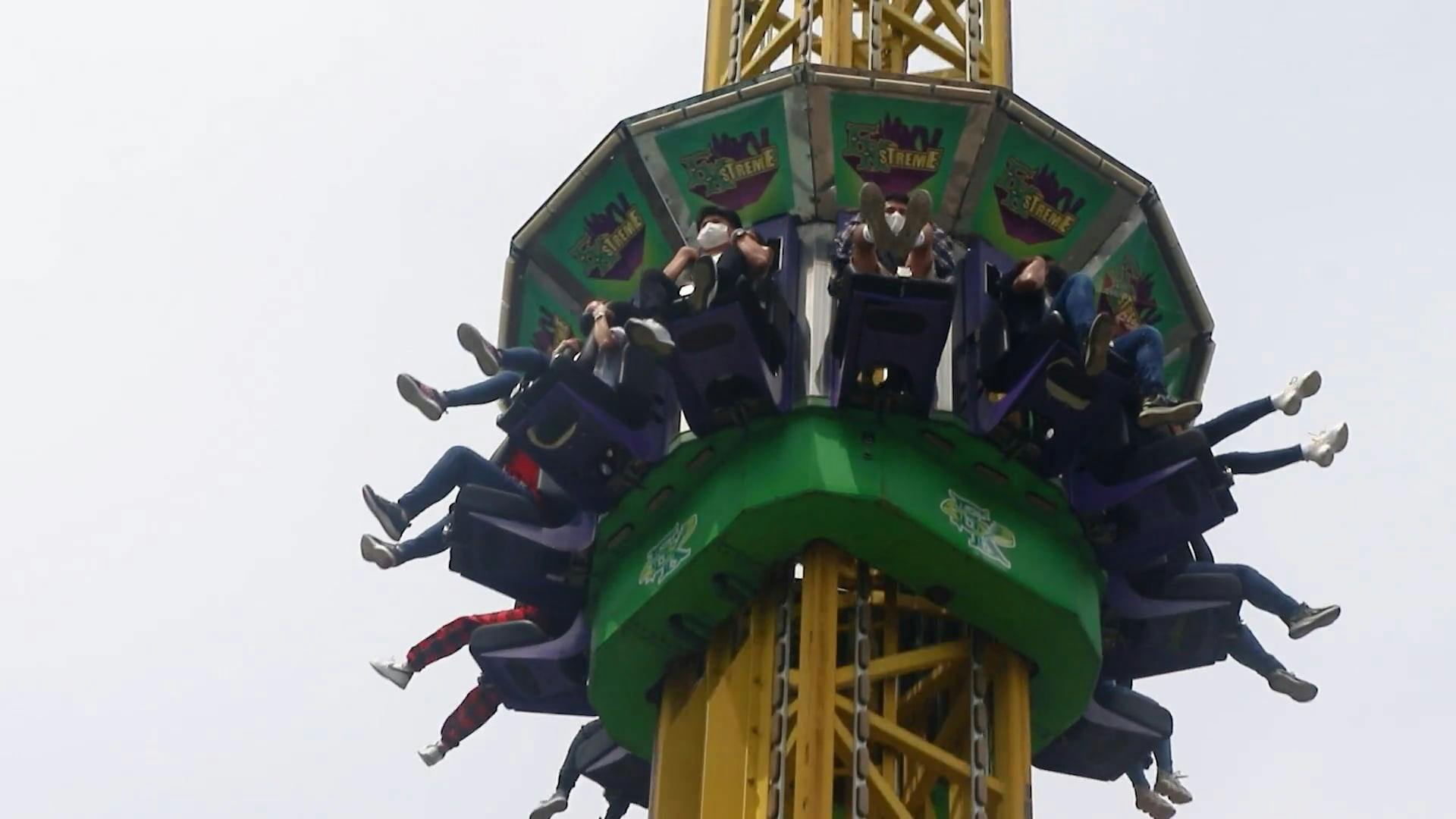 A Free Fall Amusement Ride In An Amusement Park Free Stock Video ...