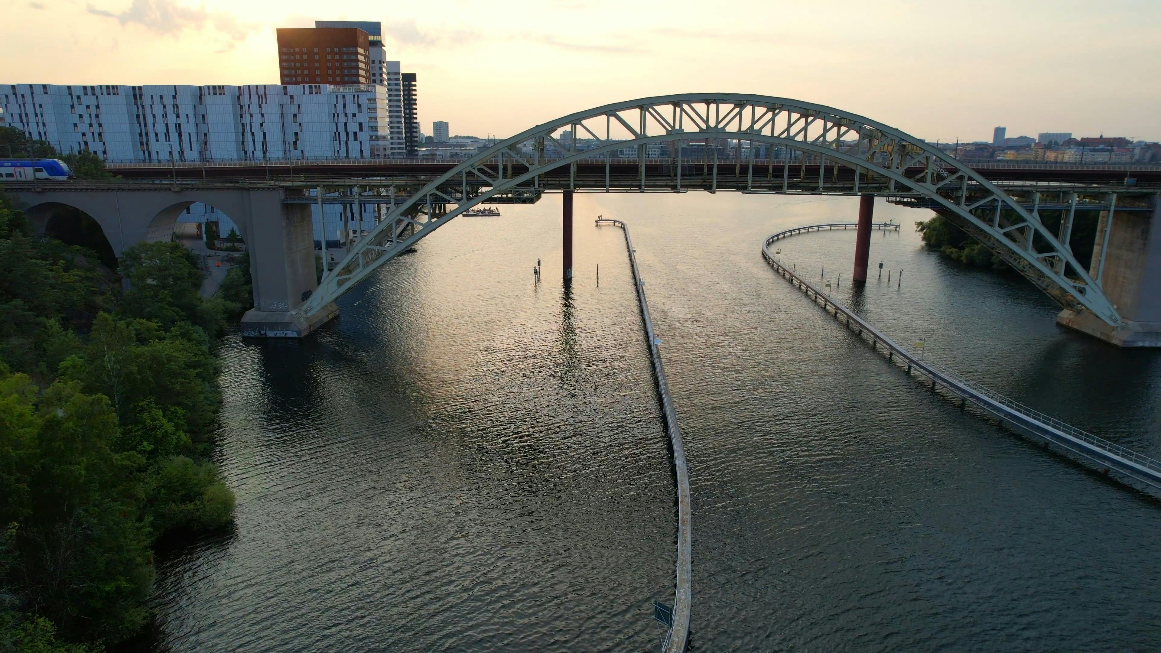 Bridges on River Free Stock Video Footage, Royalty-Free 4K & HD Video Clip