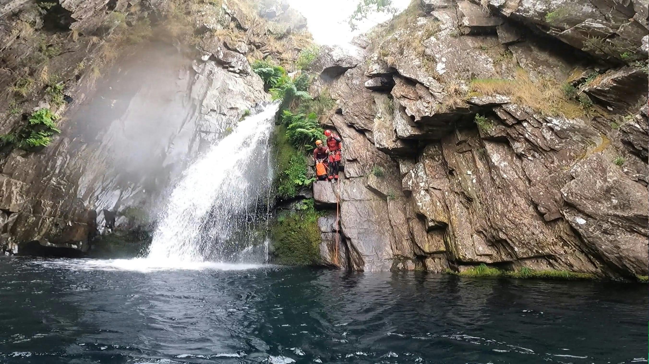 Adventurous Canyoning Exploration in Rugged Terrain Free Stock Video ...
