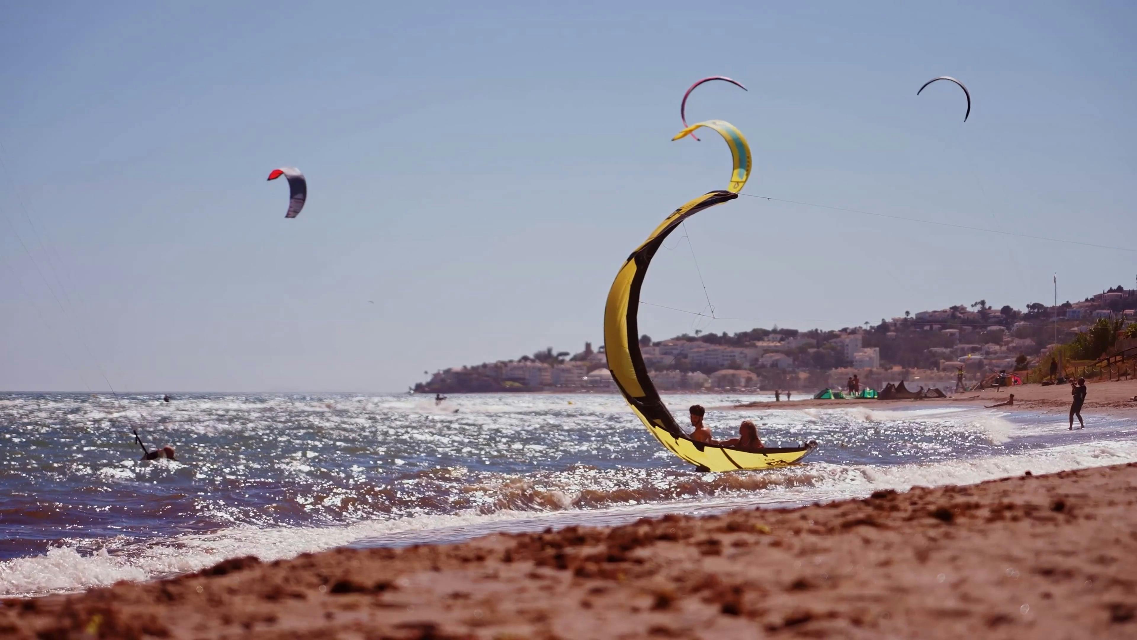 Kitesurfers at Calahonda Beach in Málaga, Spain Free Stock Video ...