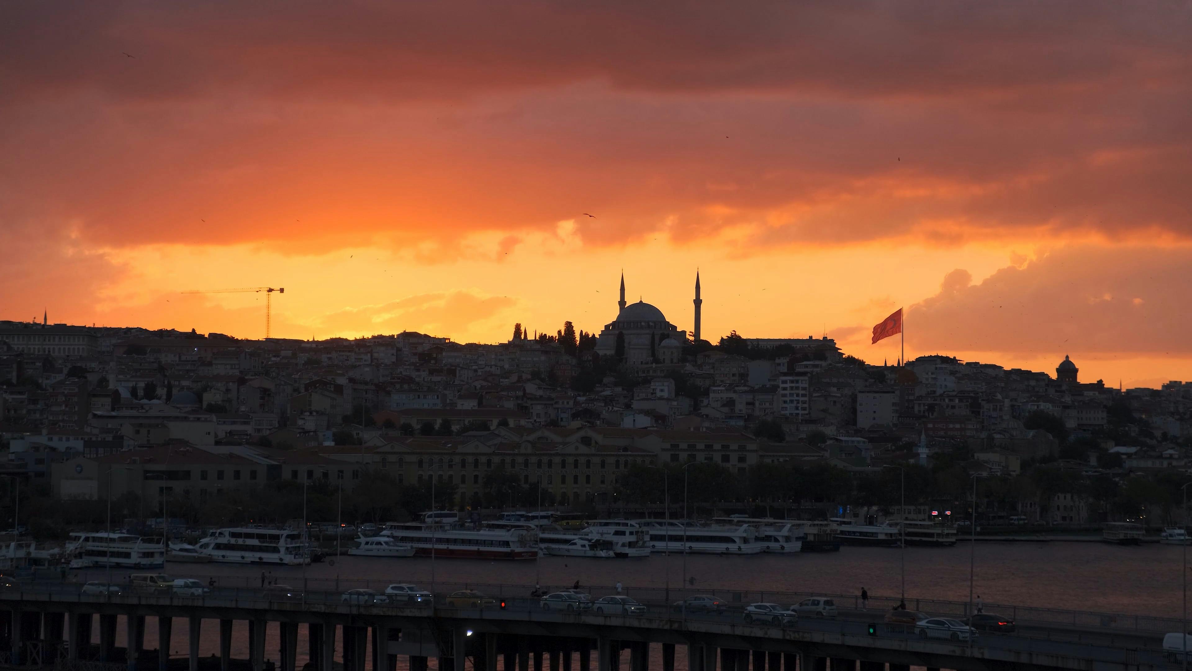 Clouds at Sunset over Galata Bridge Free Stock Video Footage, Royalty ...