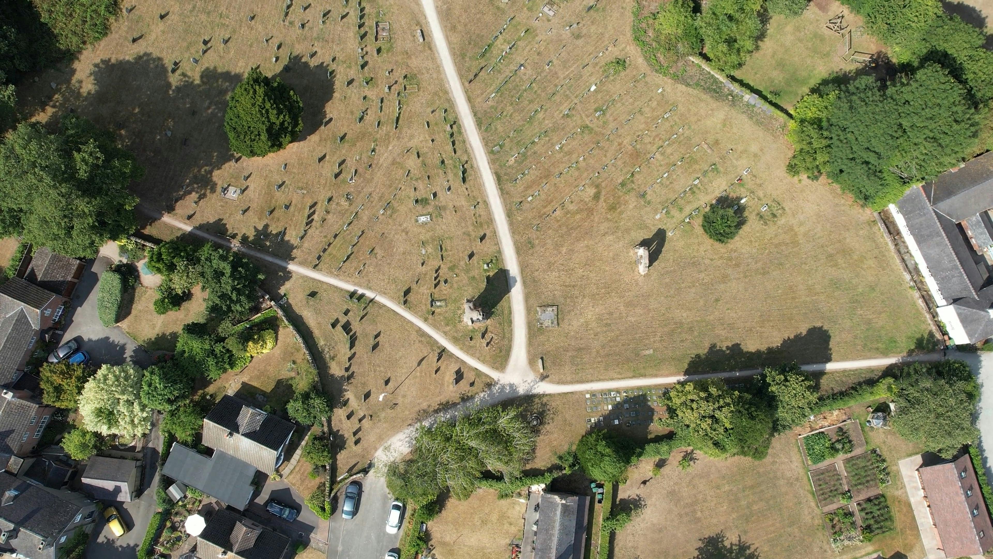 Aerial View of a Burial Ground and a Church in a Rural Area Free Stock ...