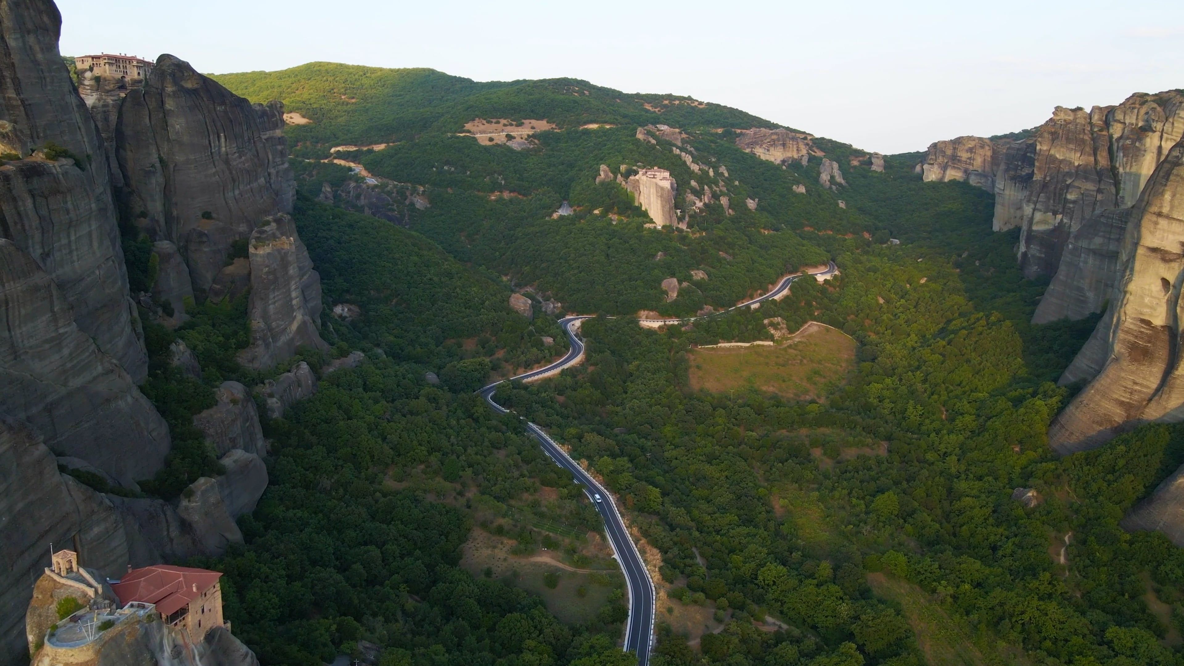 Drone View of a Road in the Mountains in Meteora, Greece Free Stock ...