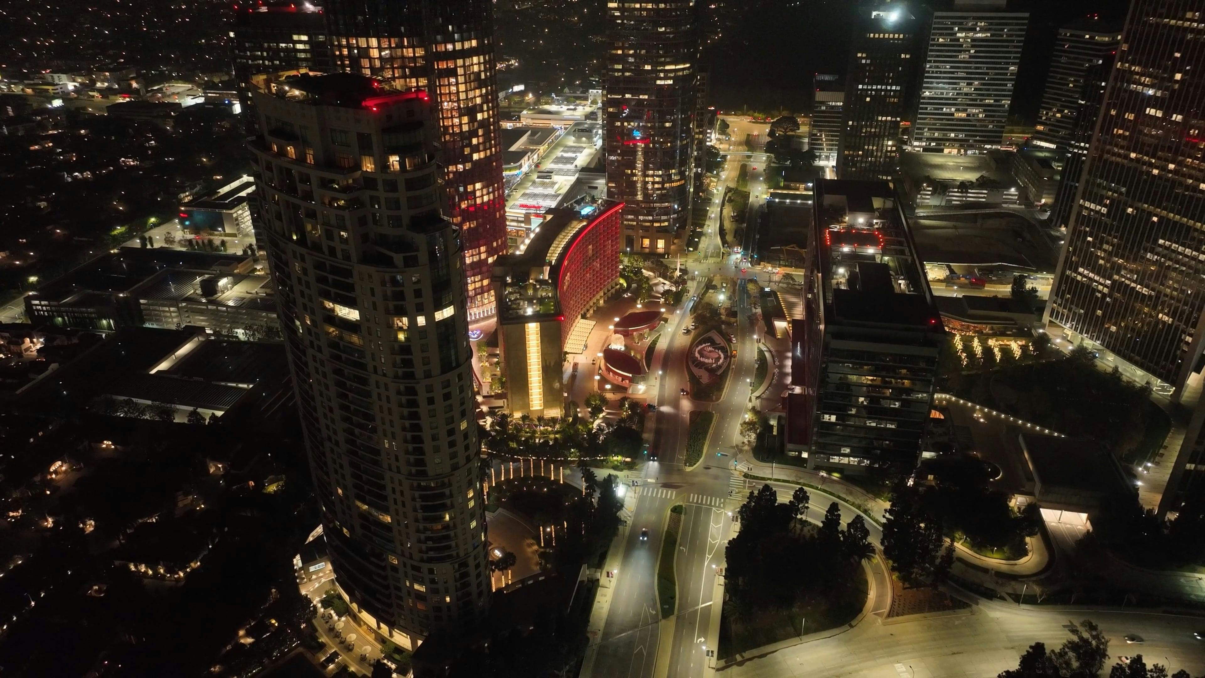 Drone View of Rodeo Drive in Beverly Hills at Night Free Stock Video ...