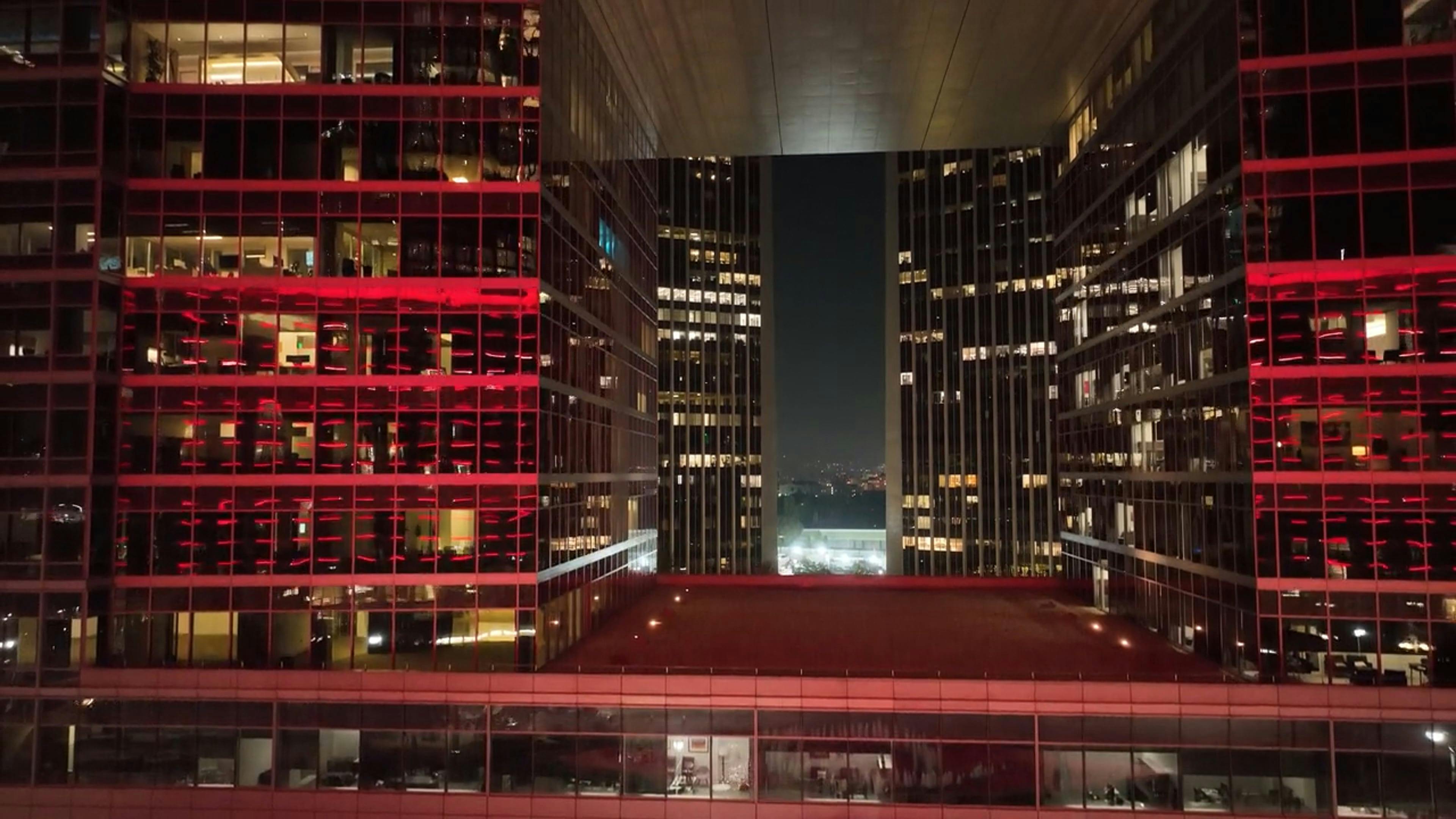 Drone View of Rodeo Drive in Beverly Hills at Night Free Stock Video ...