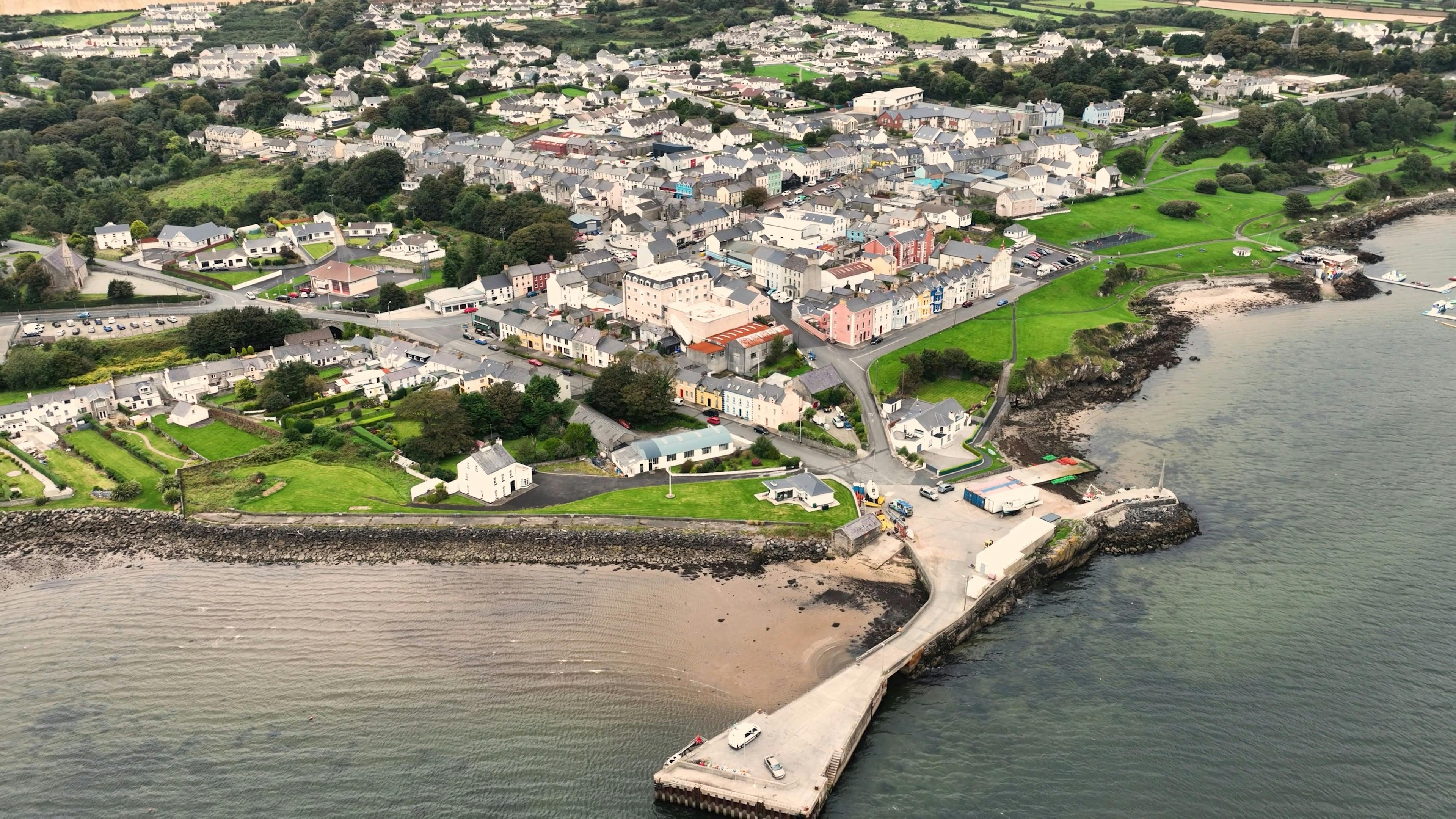 Aerial View of the Coastal Town of Moville in Ireland Free Stock Video ...