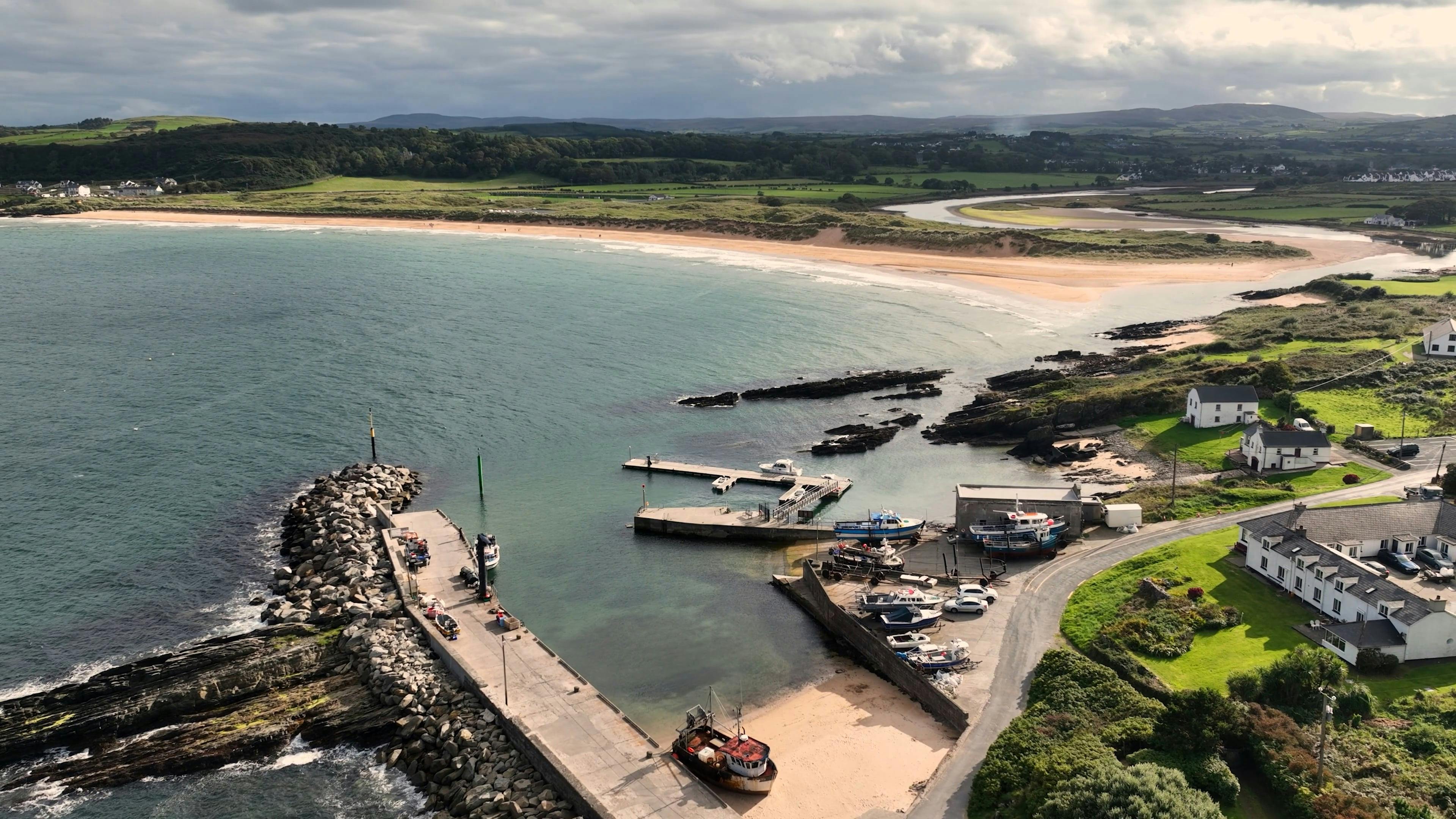 Aerial View of Bunagee Pier in Culdaff, Ireland Free Stock Video ...