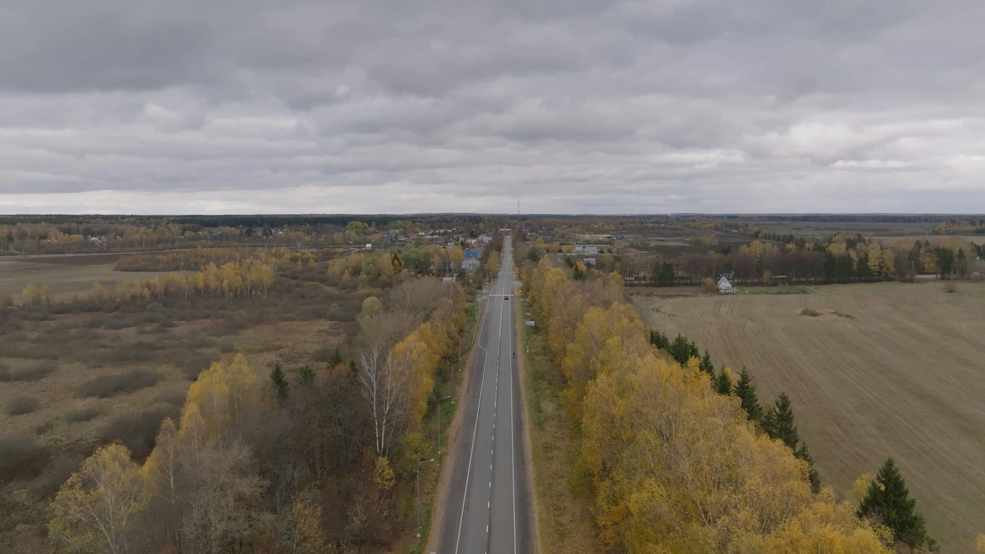 Drone Shot of Road Under Cloudy Sky Free Stock Video Footage, Royalty ...