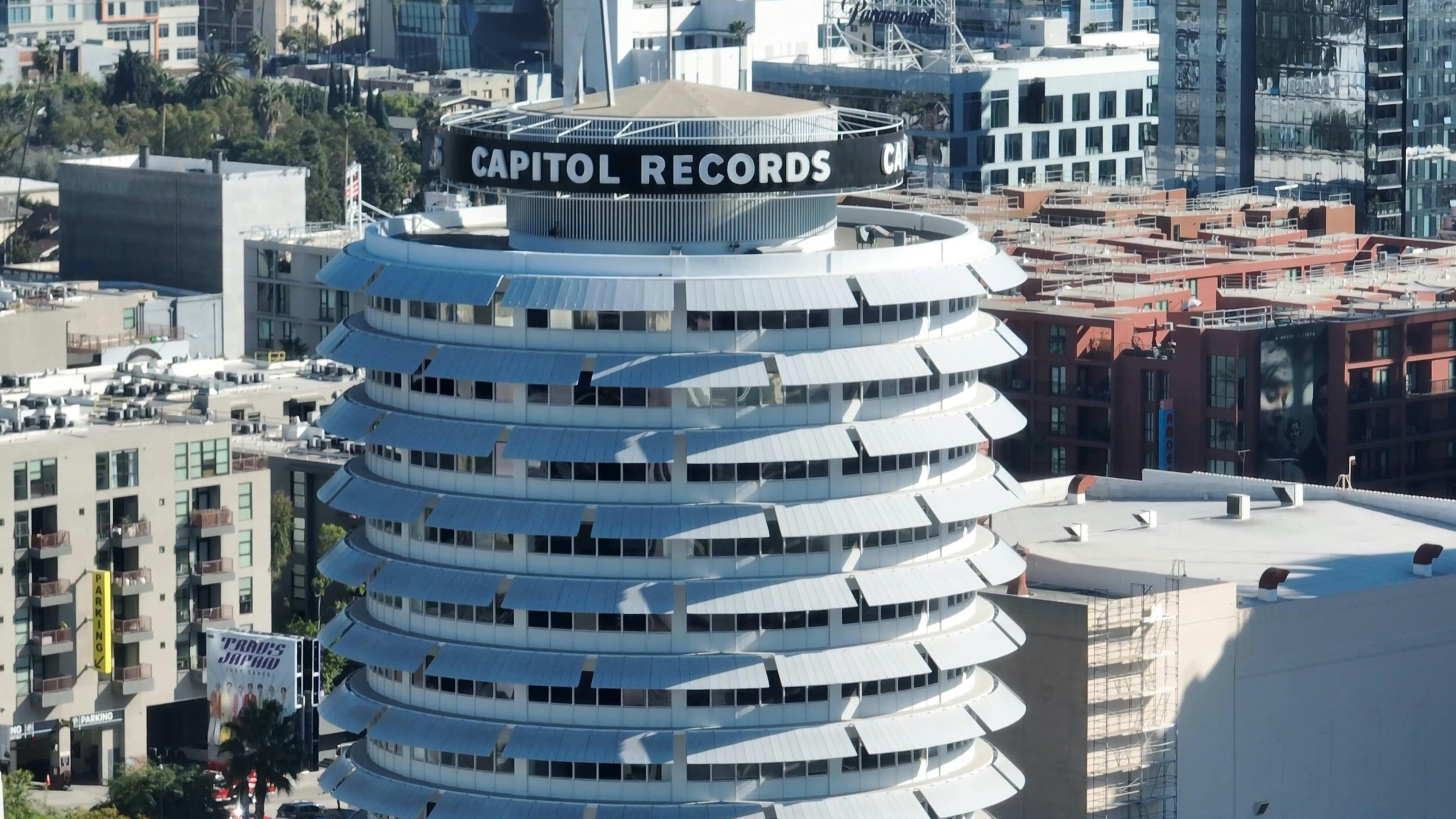 Drone Footage of Capitol Records Building Free Stock Video Footage ...