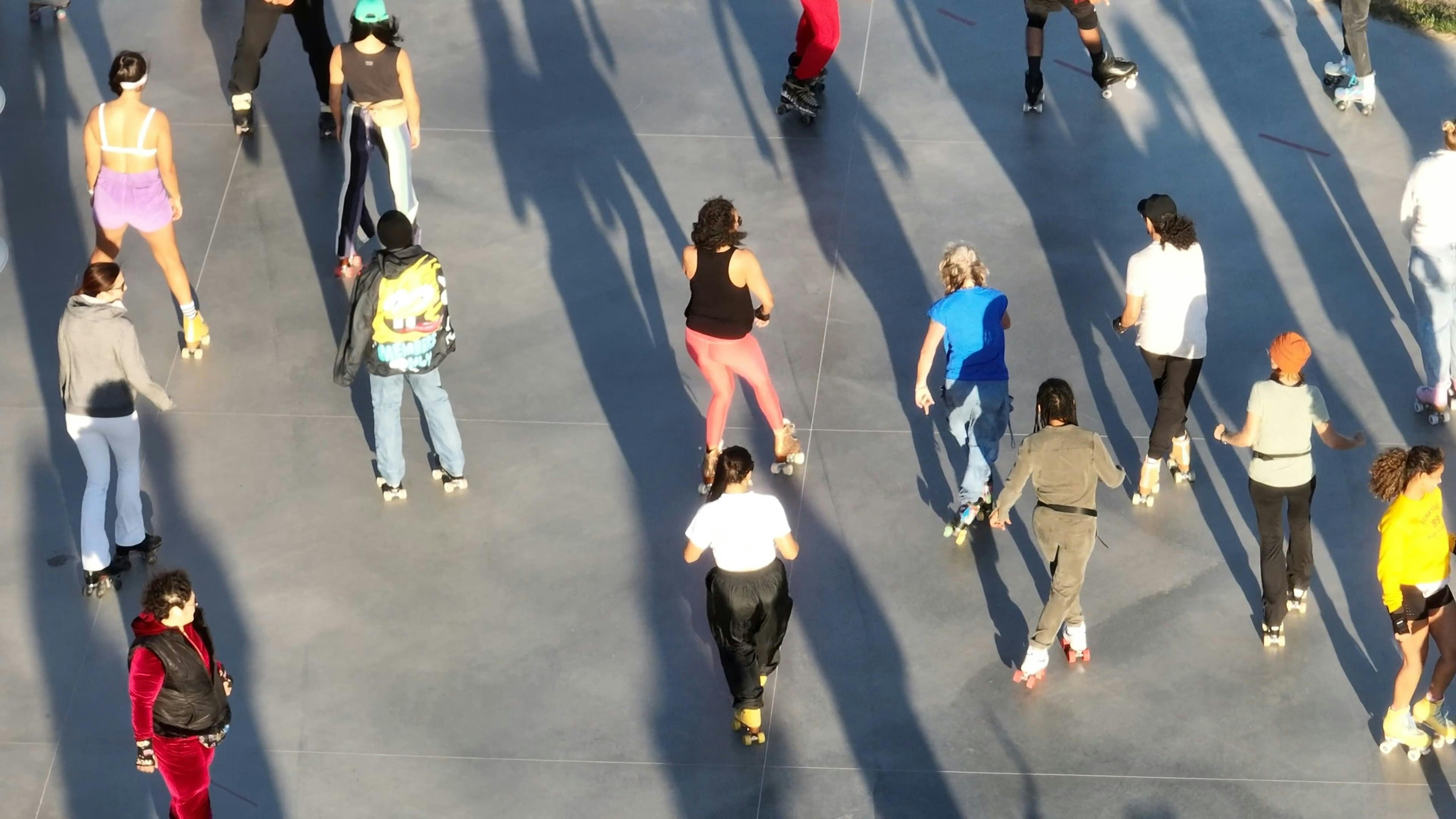 Back View of Roller Skaters Performing a Choreography Free Stock Video ...