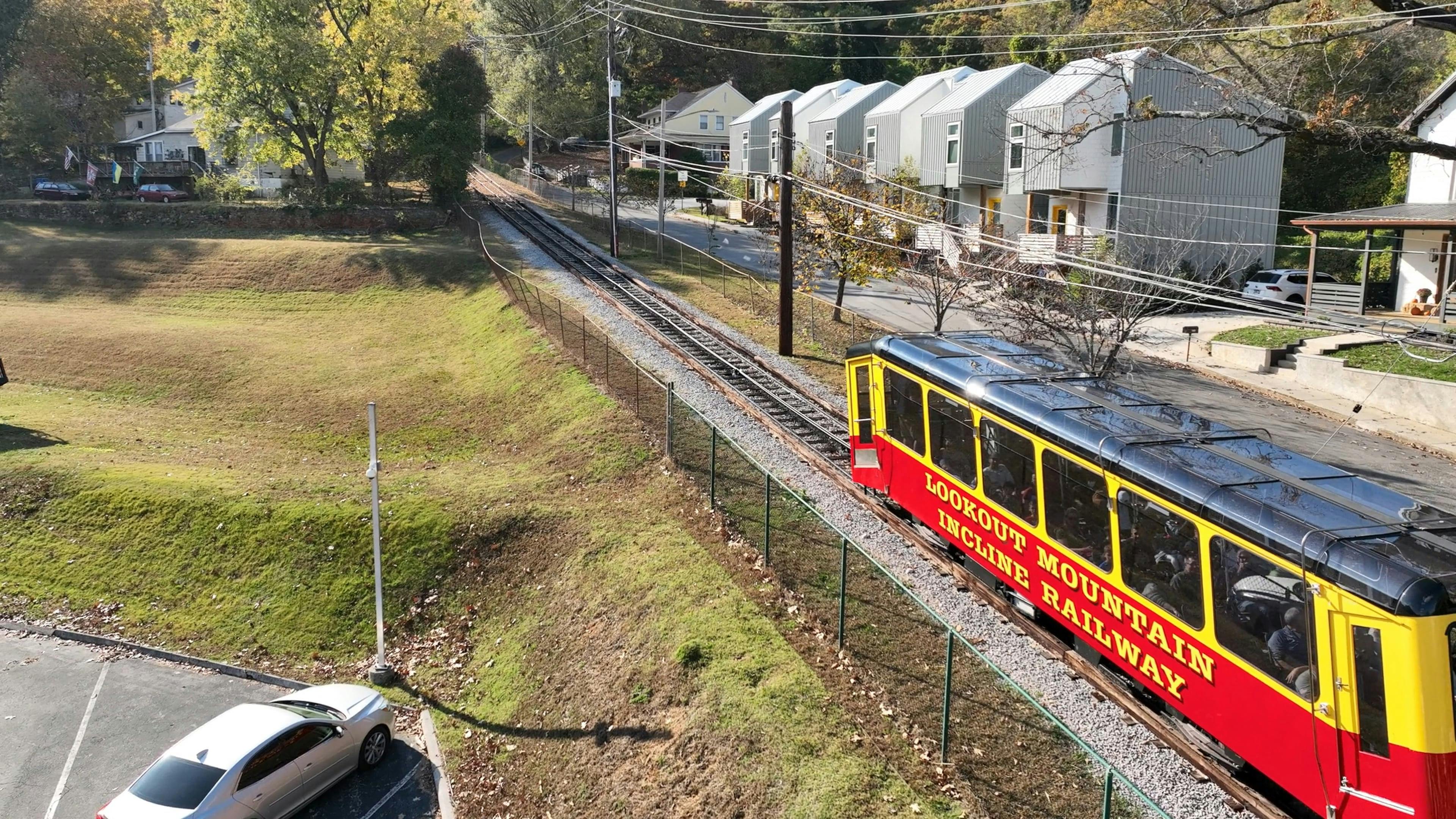 Drone Footage of a Train Riding Up the Mountain in Chattanooga ...