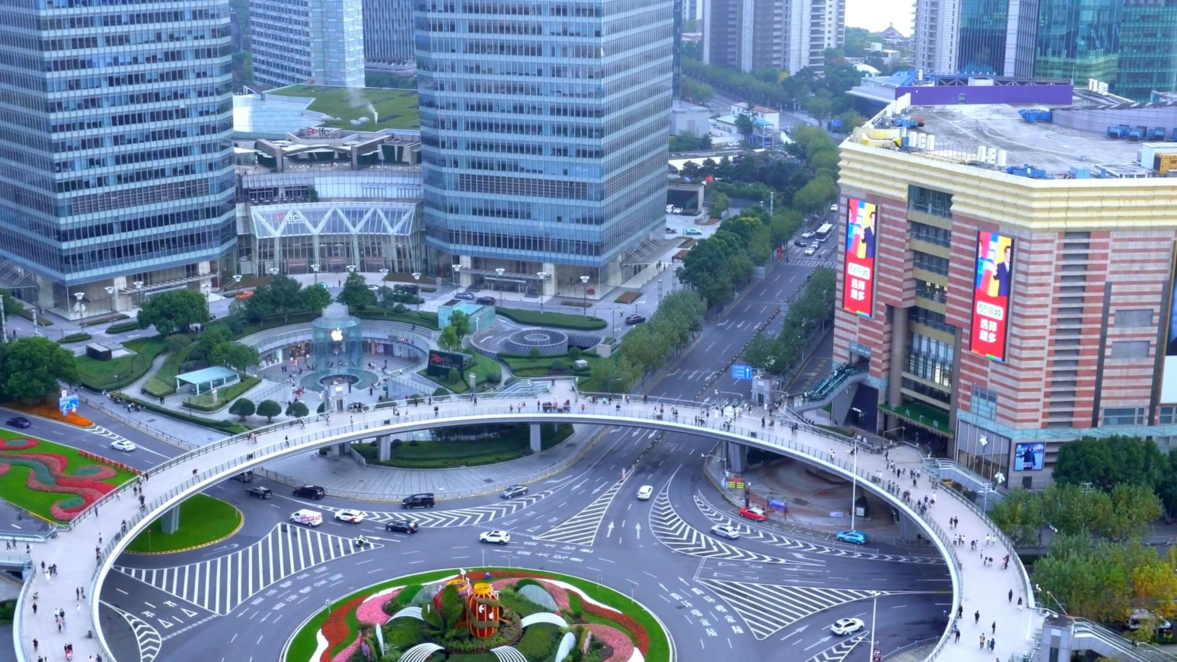 Footbridge over Roundabout in City Free Stock Video Footage, Royalty ...