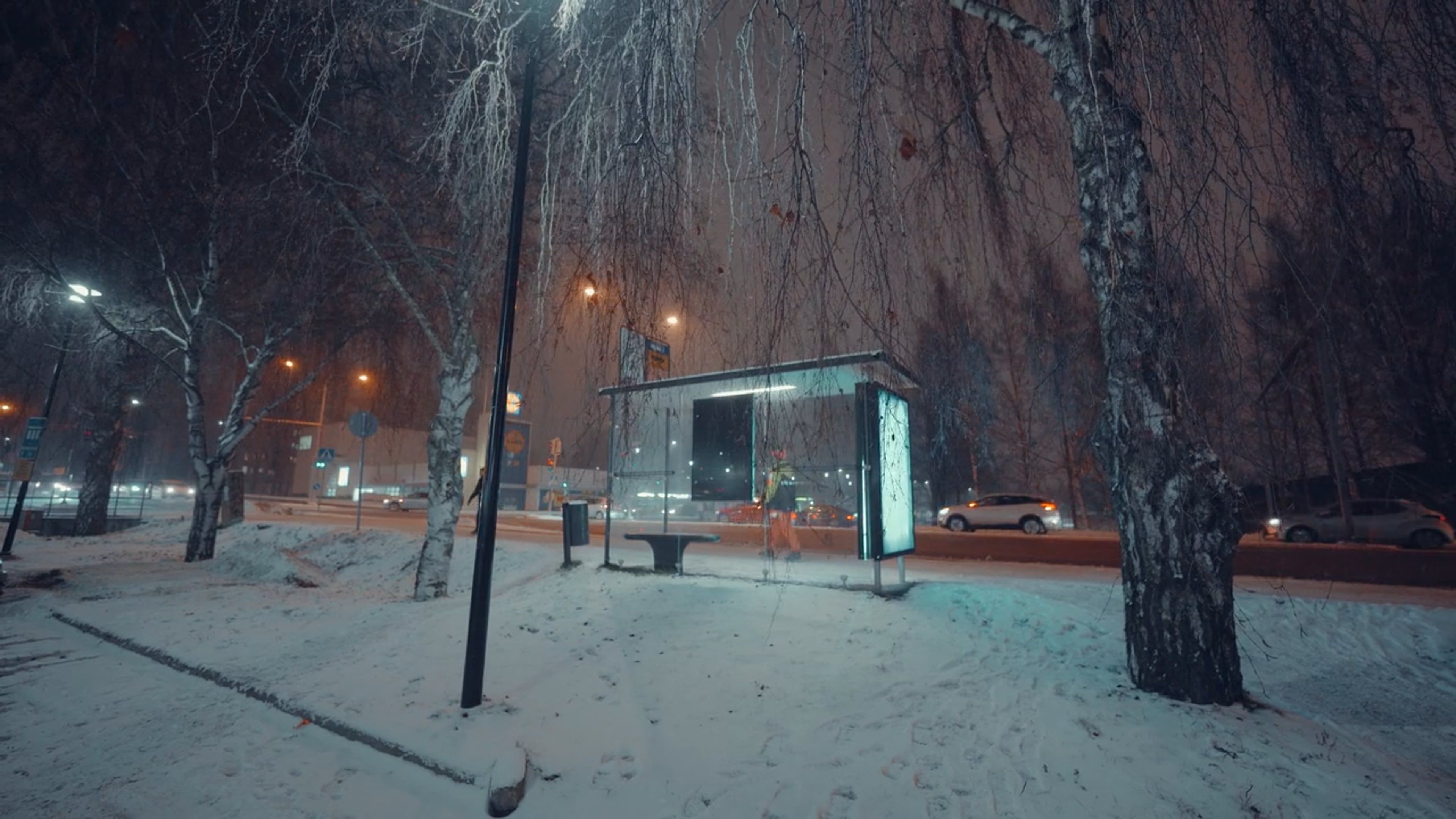 A Person Waiting at a Bus Shelter on a Winter Night Free Stock Video ...