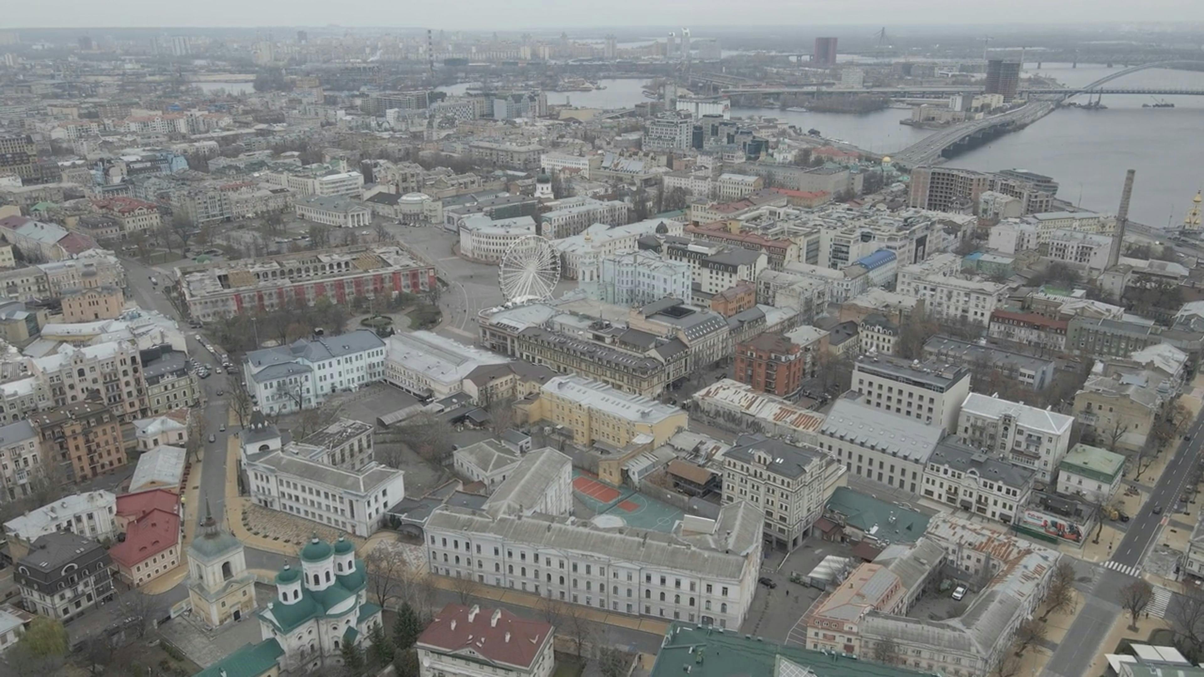 Aerial View of Podil Neighbourhood in Kiev, Ukraine Free Stock Video ...