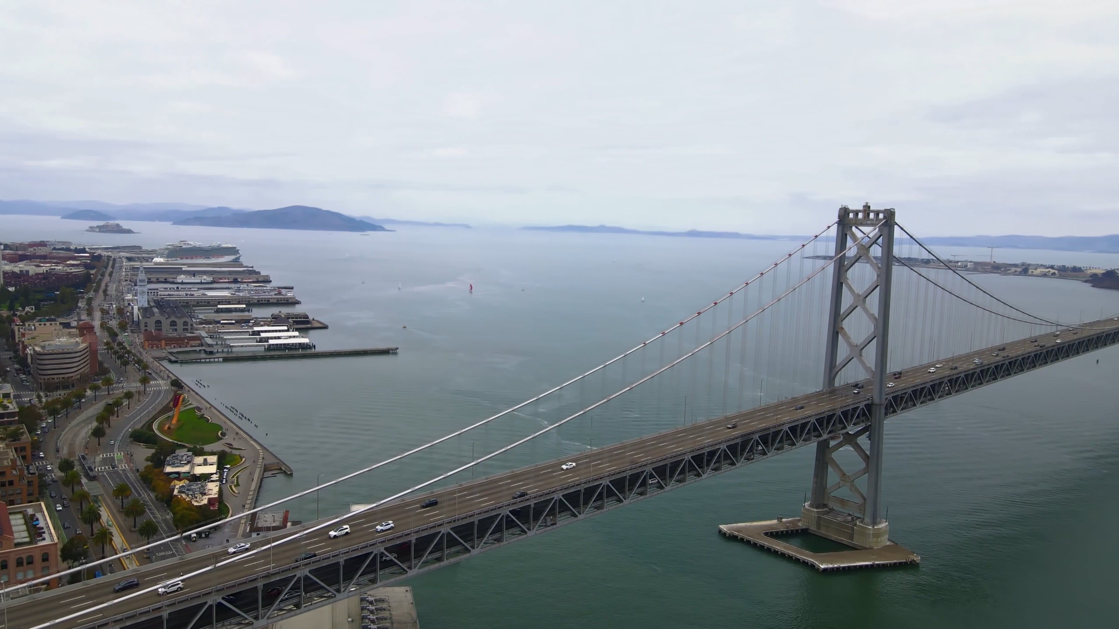 View Of Long Bridge With A Foggy Background Free Stock Video Footage ...
