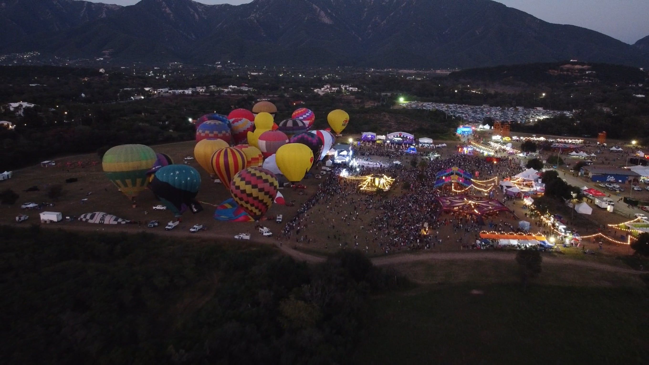 An Aerial Footage of Hot Air Balloons with Lights at Night Free Stock ...