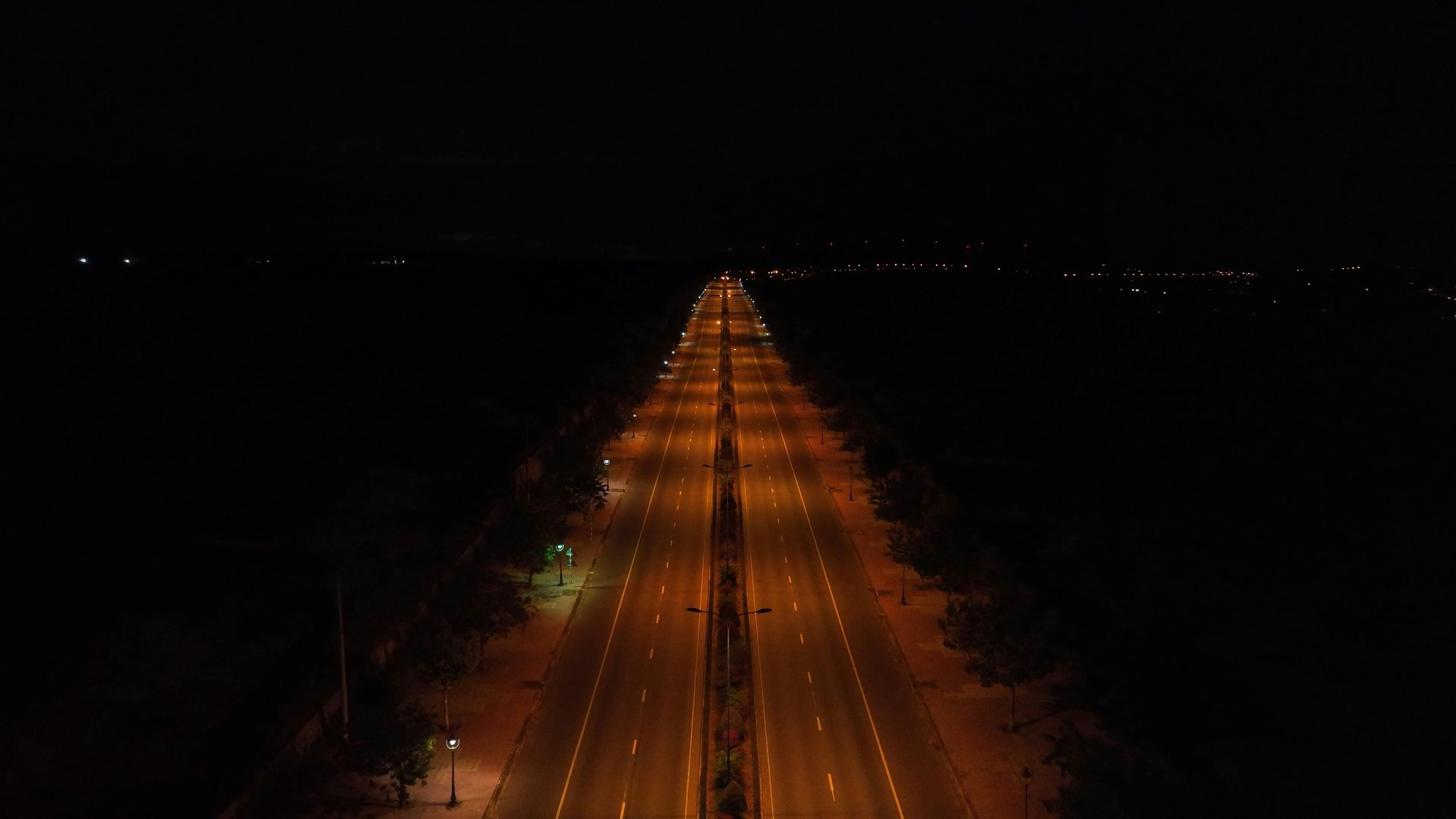 An Aerial Footage of an Empty Road at Night Free Stock Video Footage ...