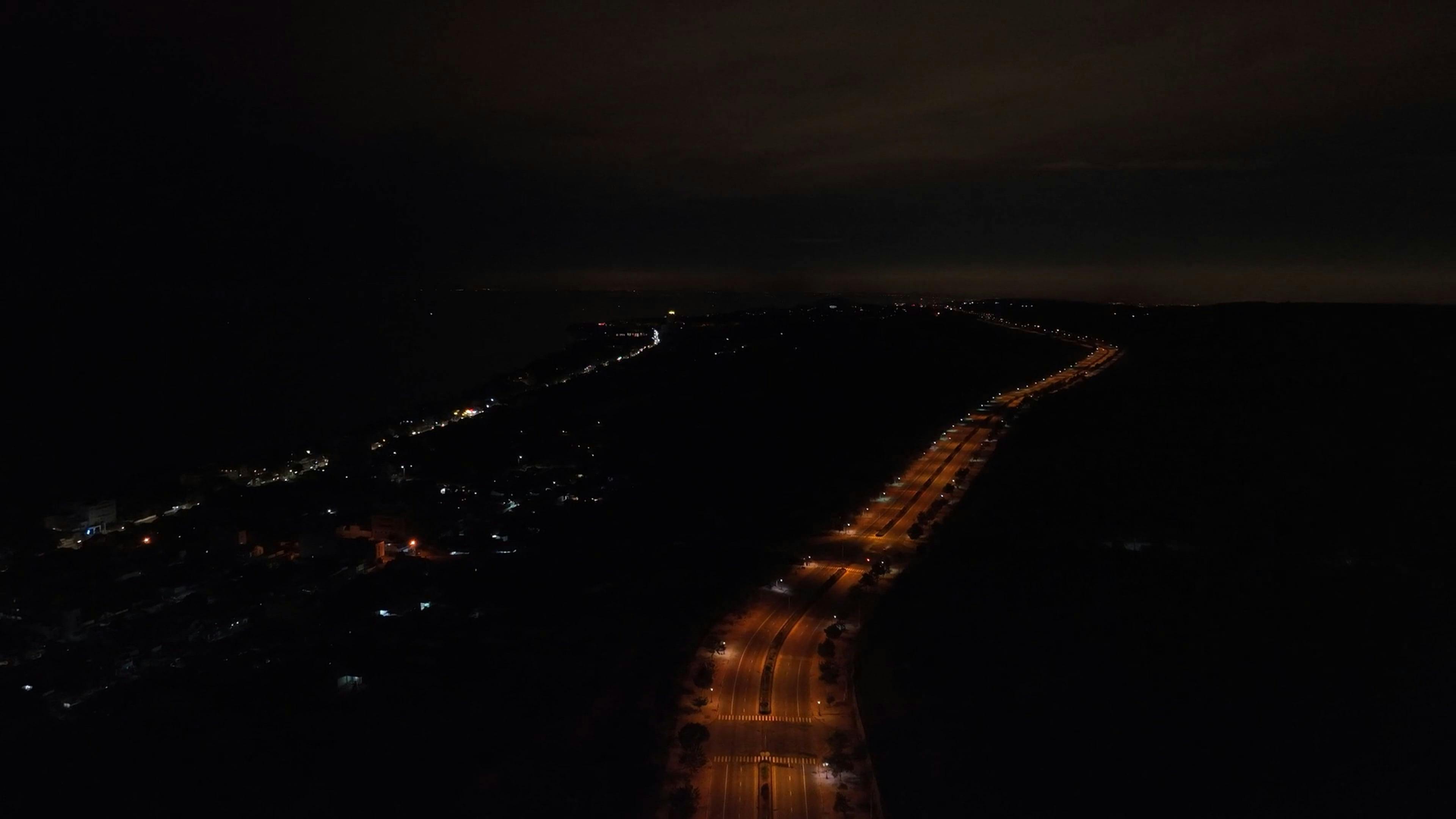 A Drone Footage of a Road with Lights at Night Free Stock Video Footage ...