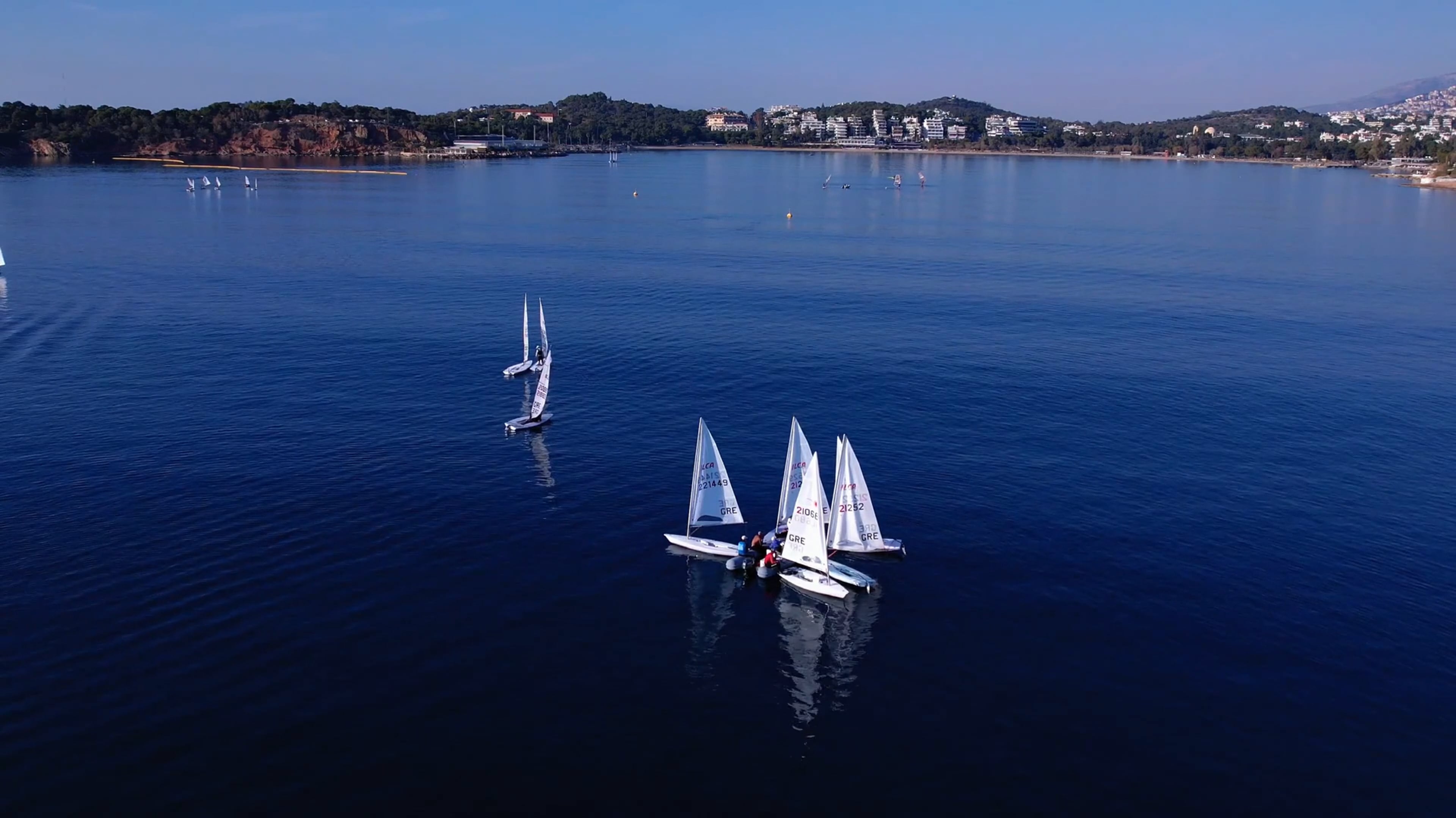 Drone Video of Sailboats in a Coastal City Bay Free Stock Video Footage ...