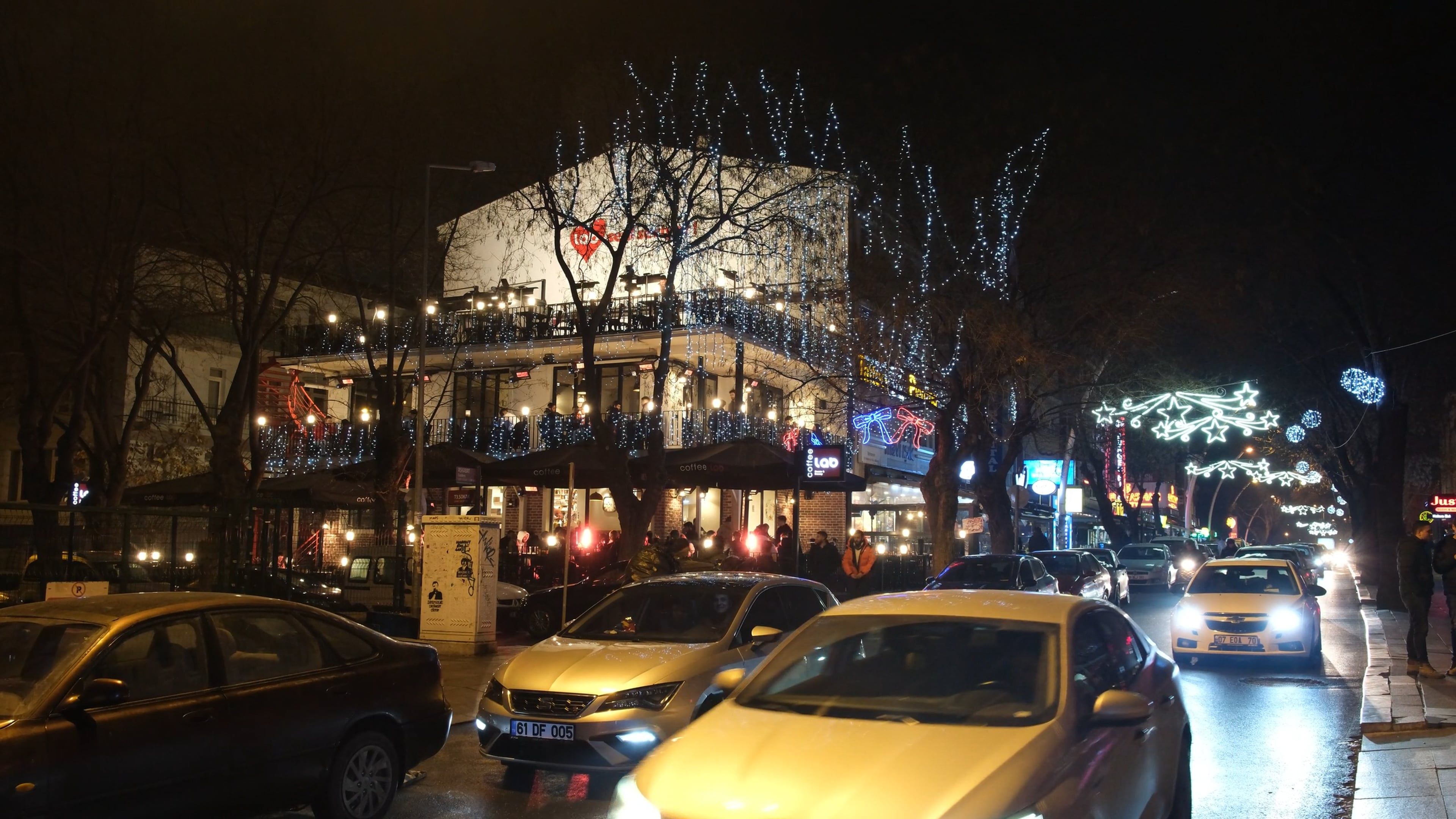 Night Traffic and Christmas Lights in the Streets of Ankara, Türkiye ...