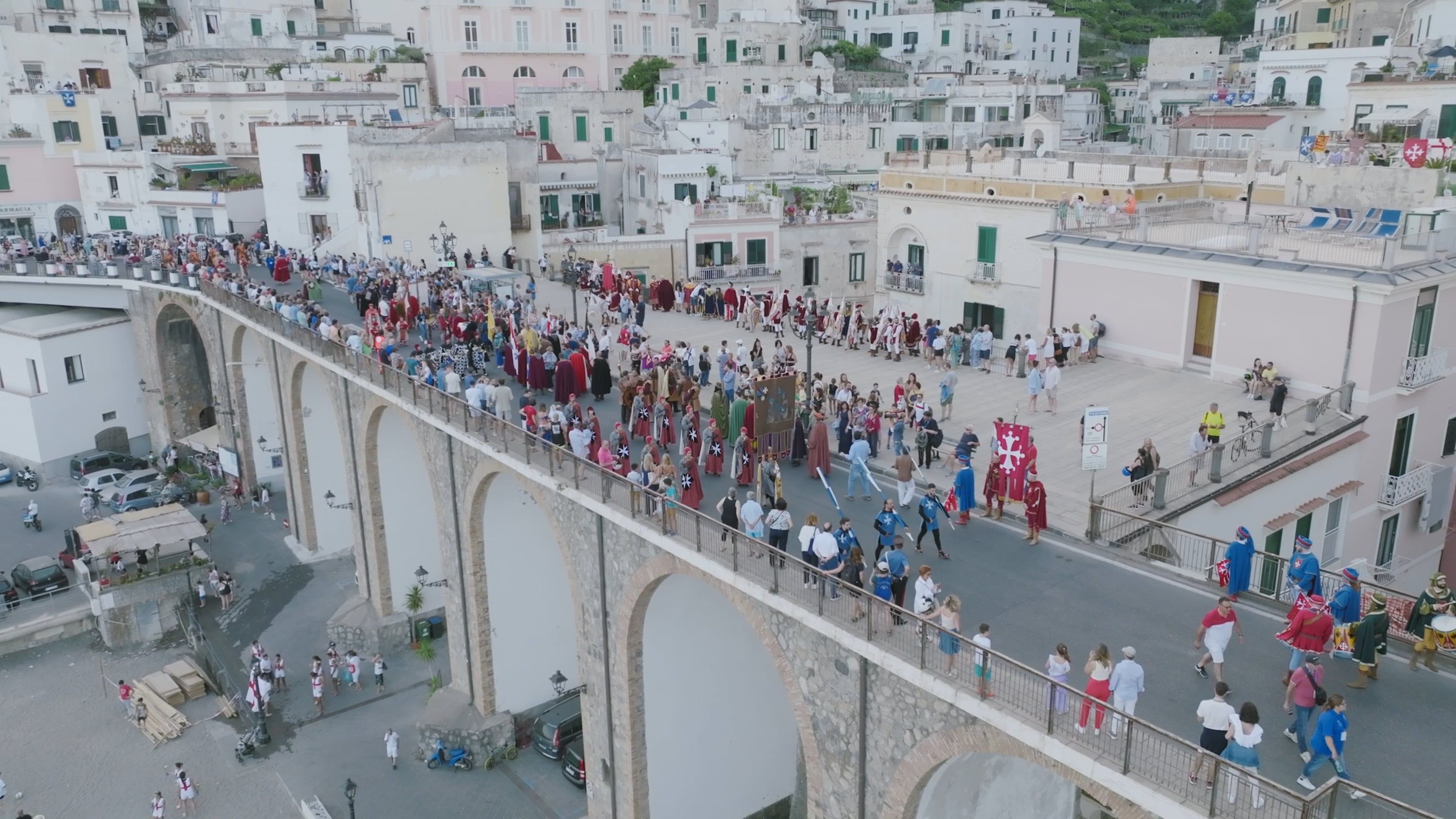 A large crowd of people are walking on a bridge Free Stock Video ...