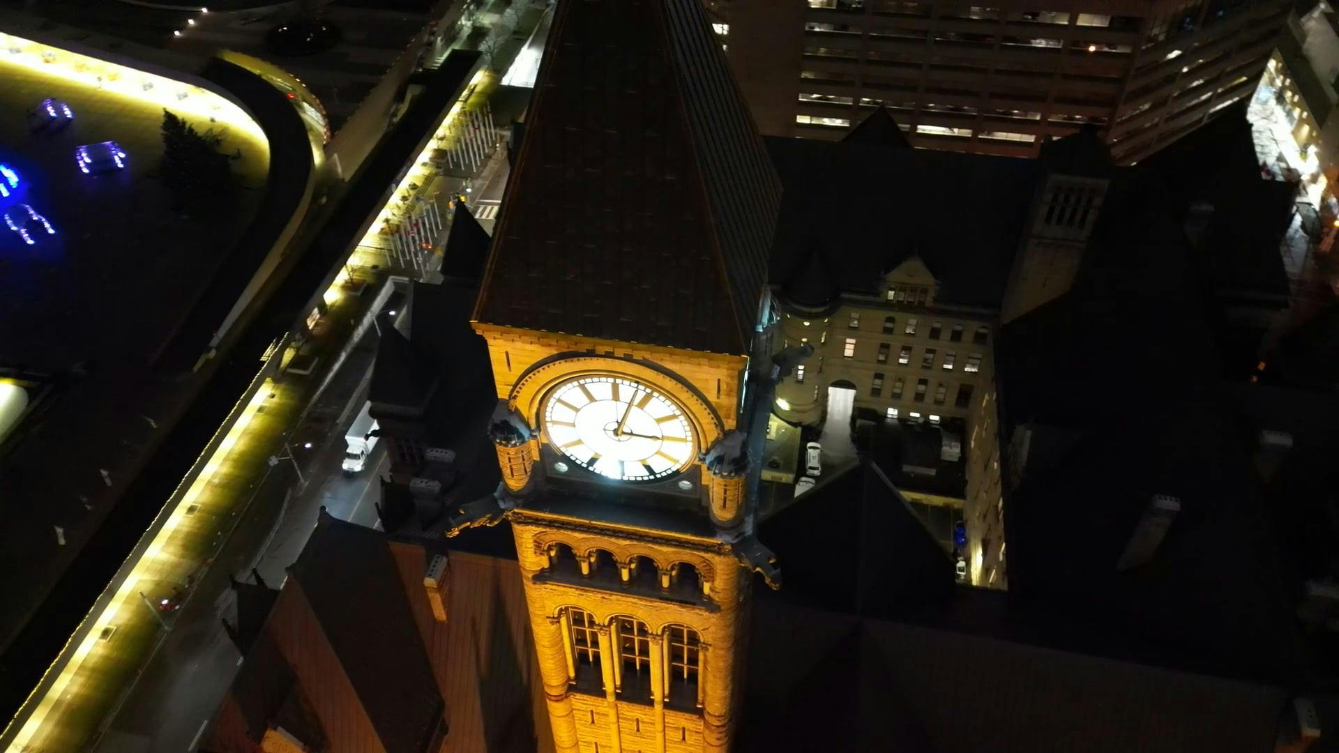 Drone View of the Toronto Old City Hall Clock Tower at Night Free Stock ...
