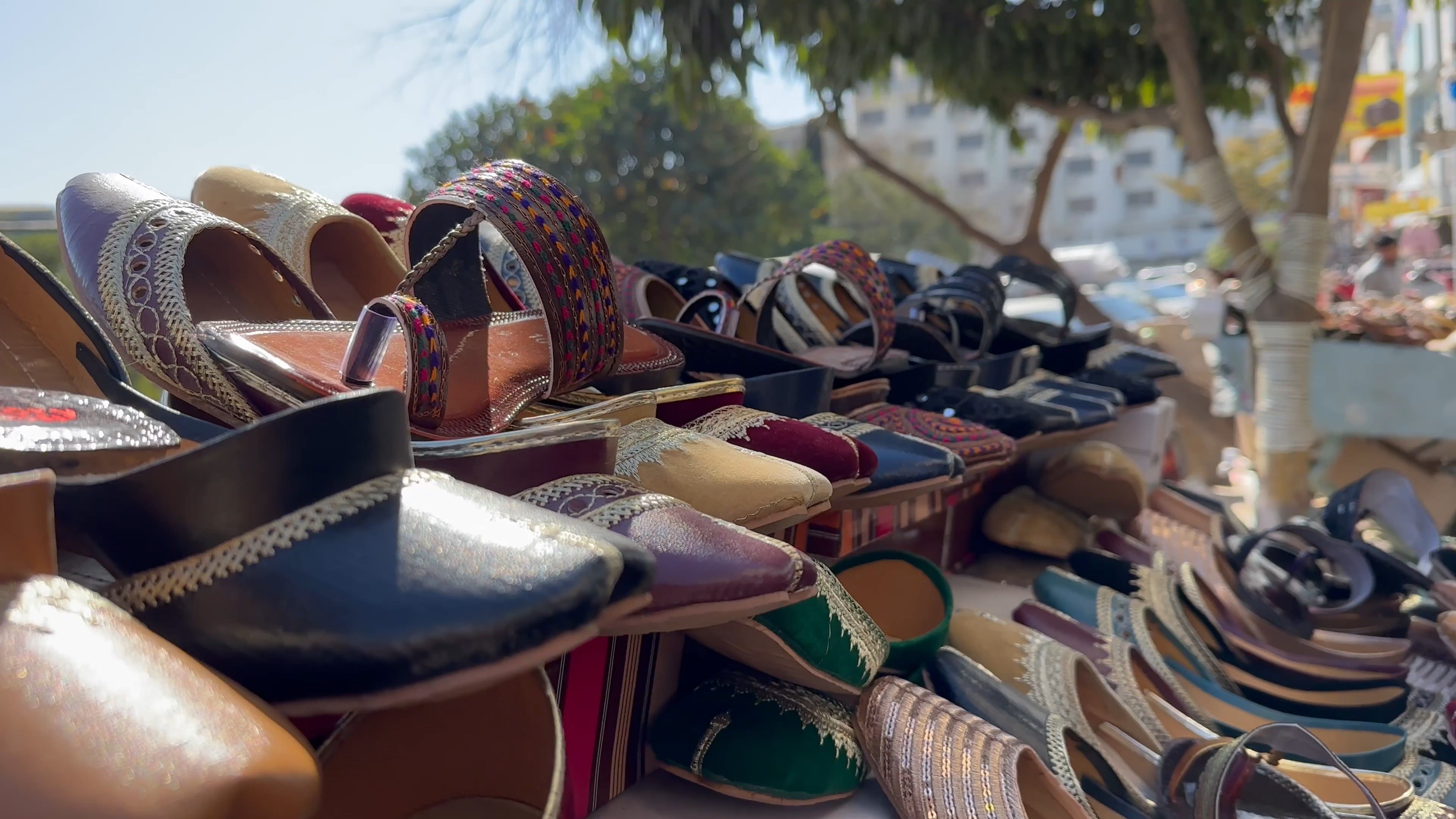 Close up View of Shoes at a Street Market Stall Free Stock Video ...