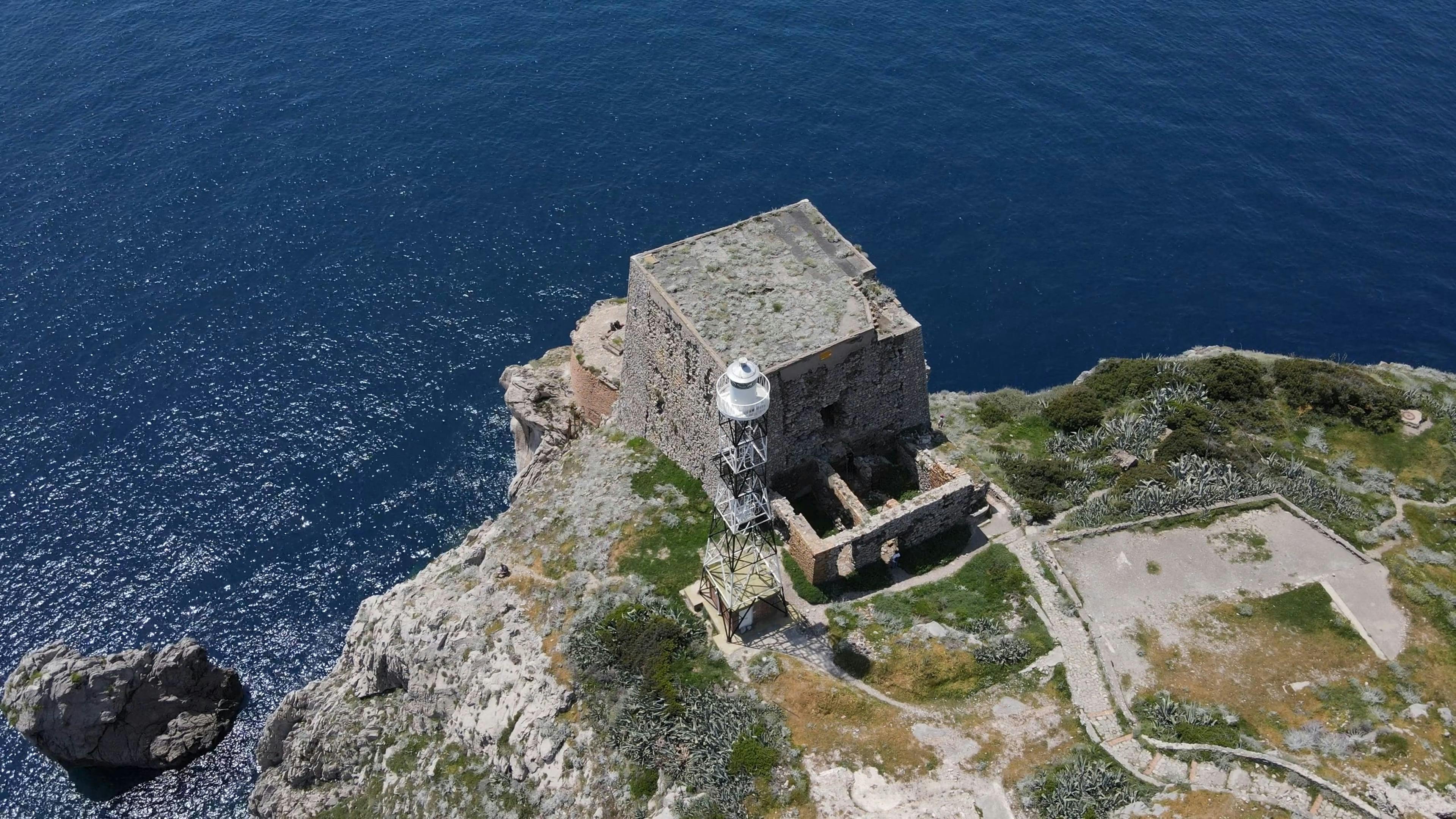 Drone Video of the Minerva Tower Ruins and Punta Campanella Lighthouse ...