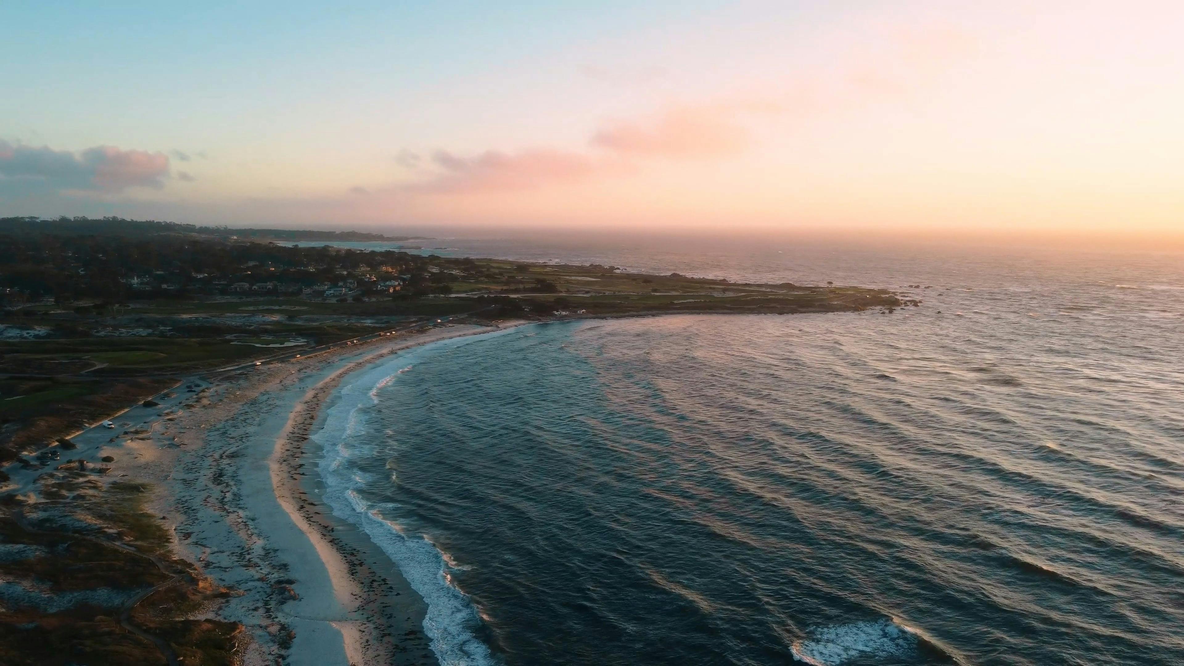 Aerial View of the Coast of Monterey at Sunset Free Stock Video Footage ...