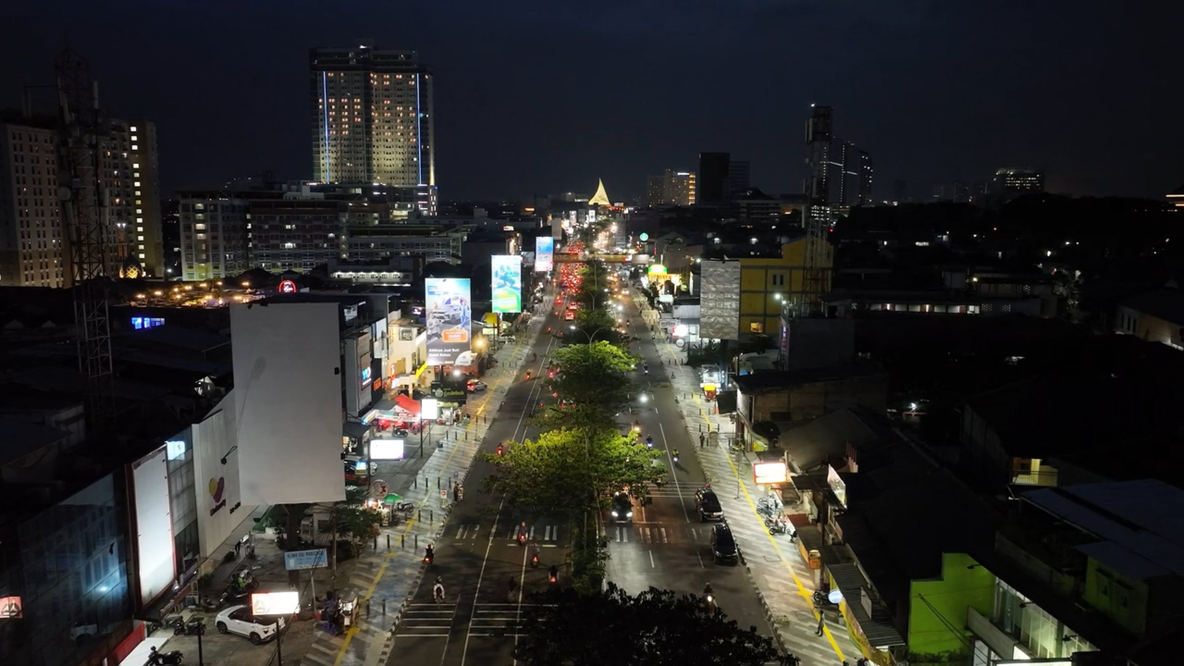 Aerial Footage Of A Colorful Lights In The Street At Night Free Stock ...