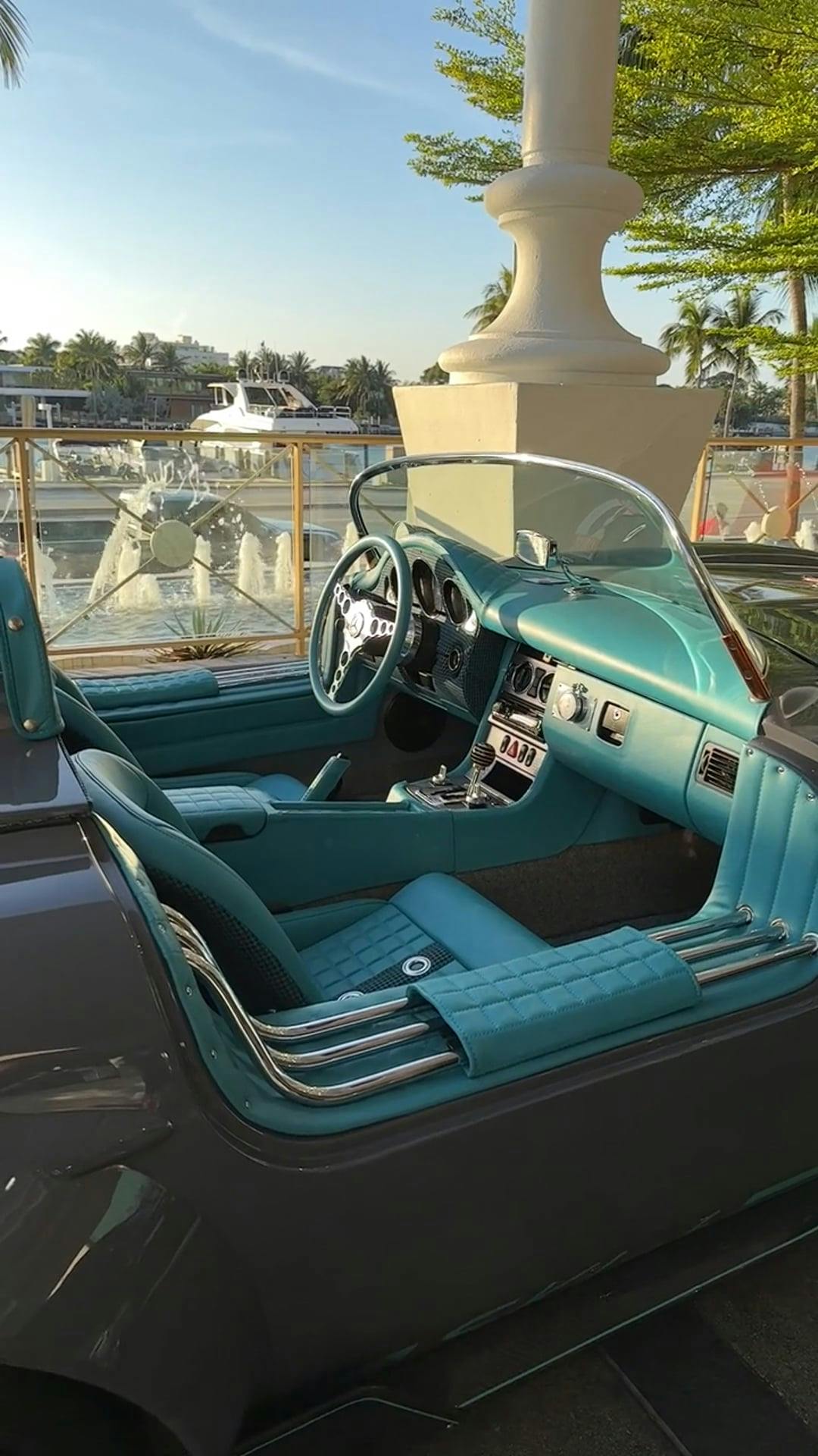 The interior of a classic car with turquoise seats Free Stock Video ...
