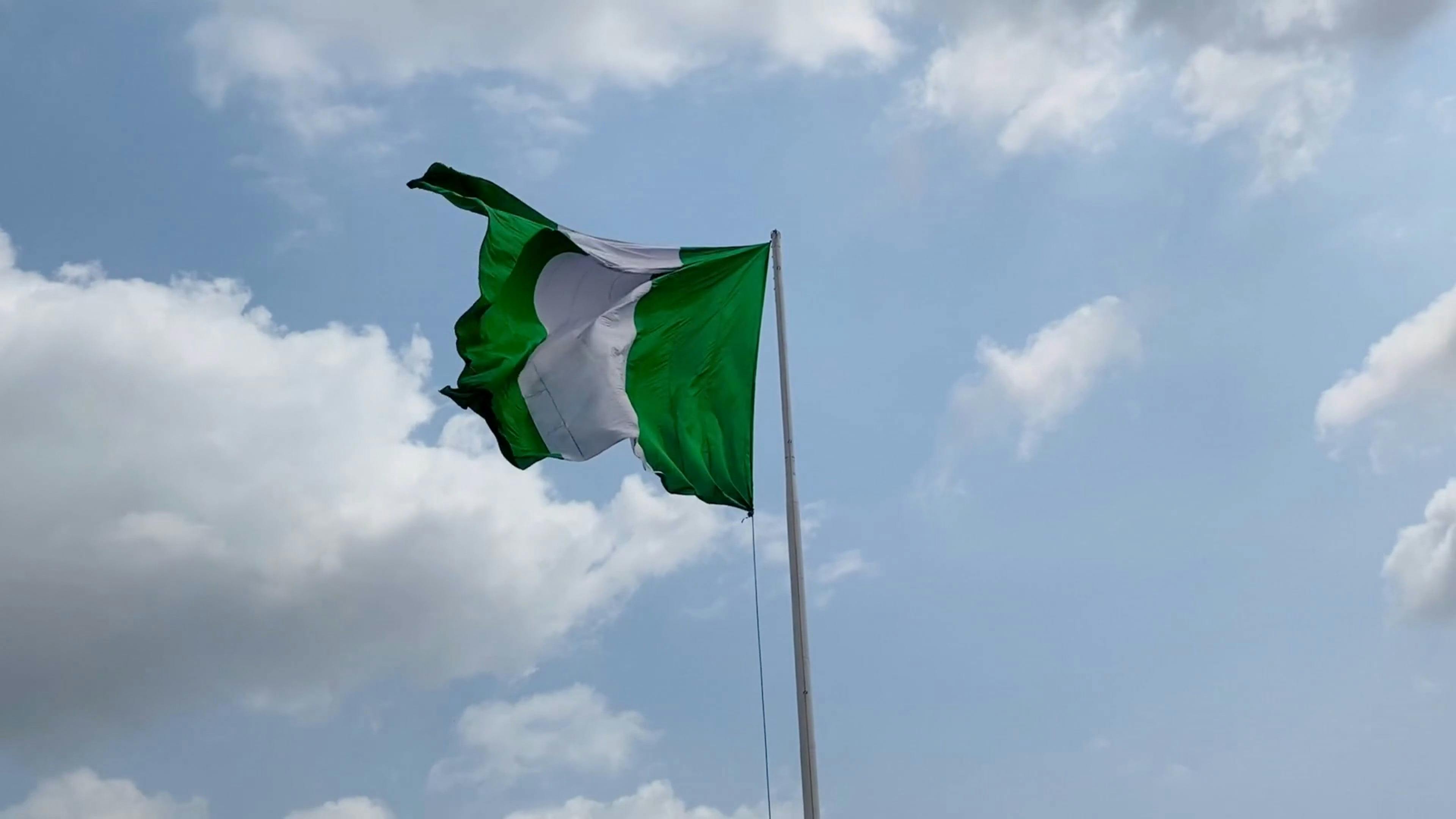 Low Angle View of the Nigerian Flag Waving on a Pole Free Stock Video ...