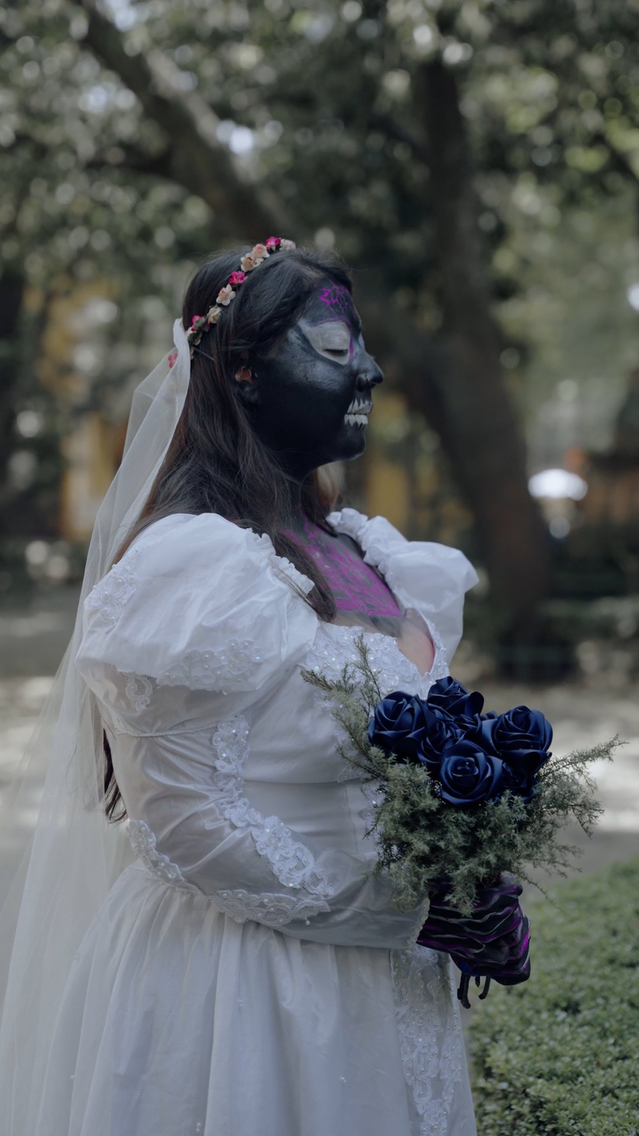 Gothic Bride in Dark Halloween Costume Outdoors Free Stock Video ...