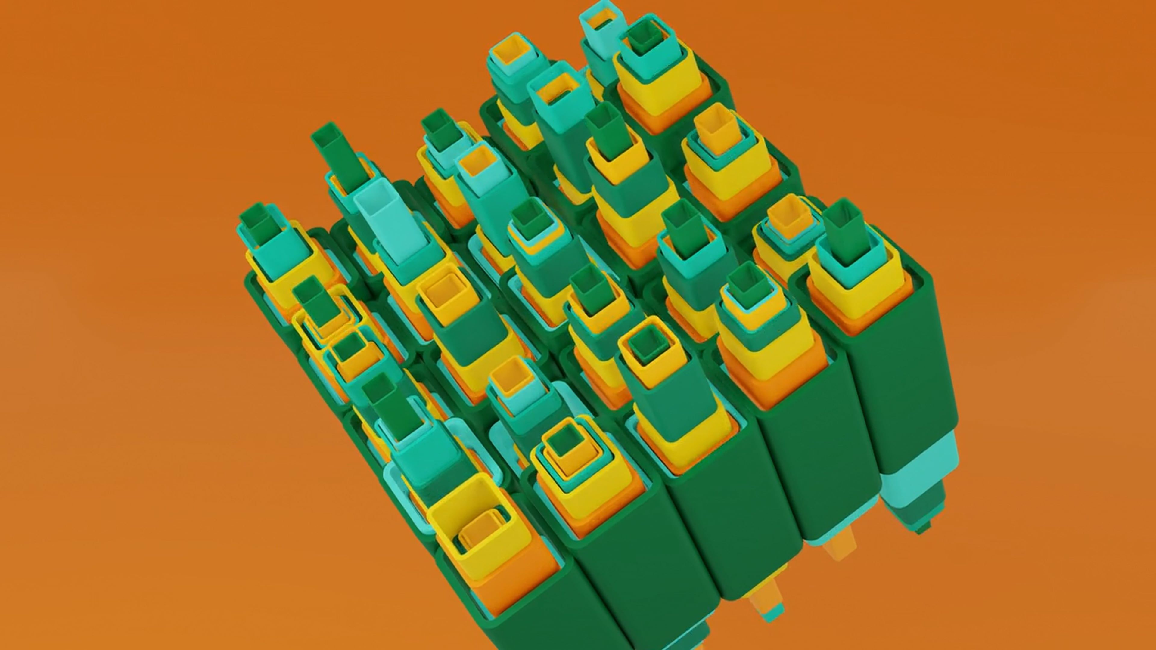 A 3d model of a bunch of green and yellow blocks Free Stock Video ...