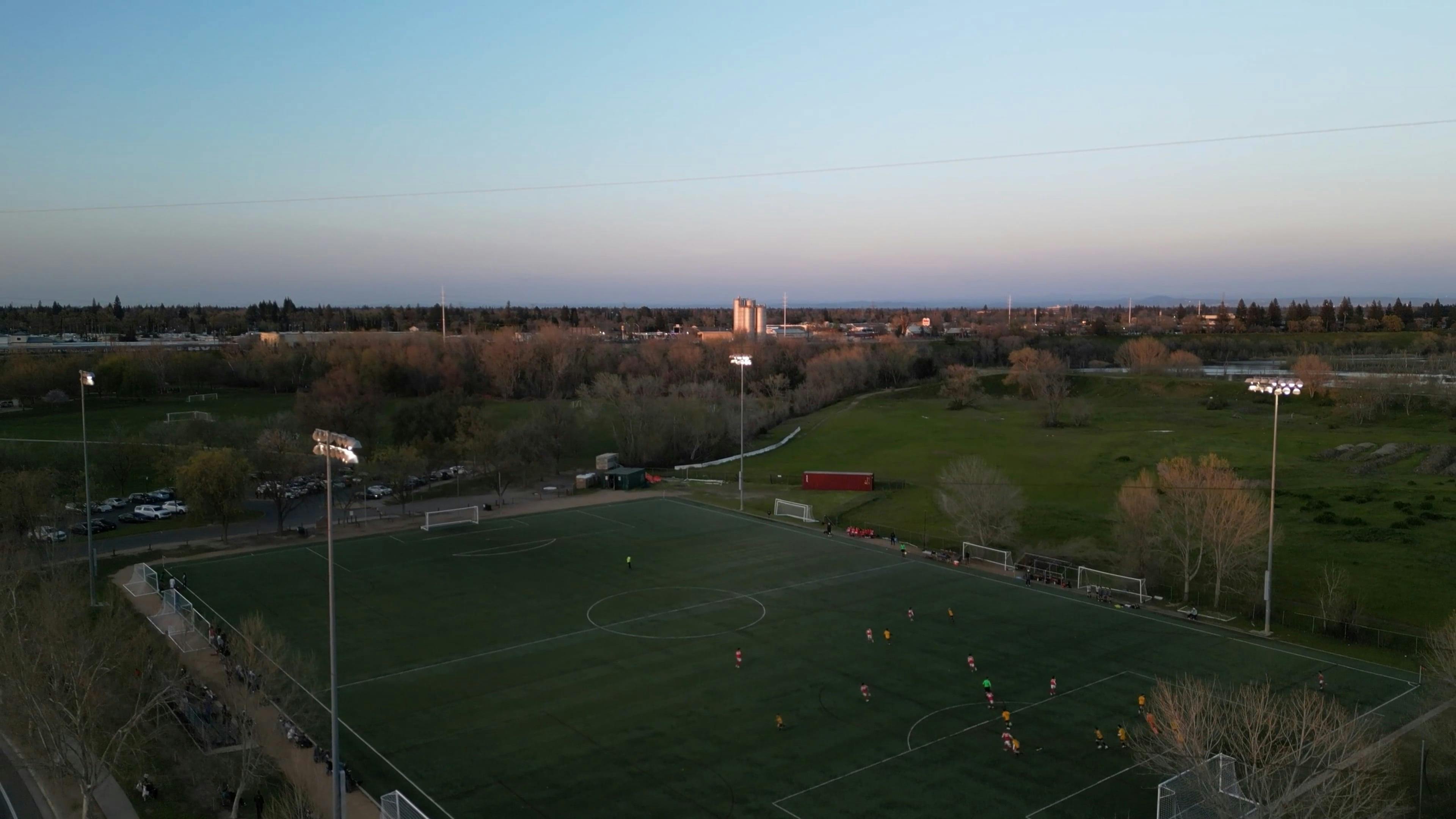 Drone Video of a Football Field under a Sunset Sky Free Stock Video ...