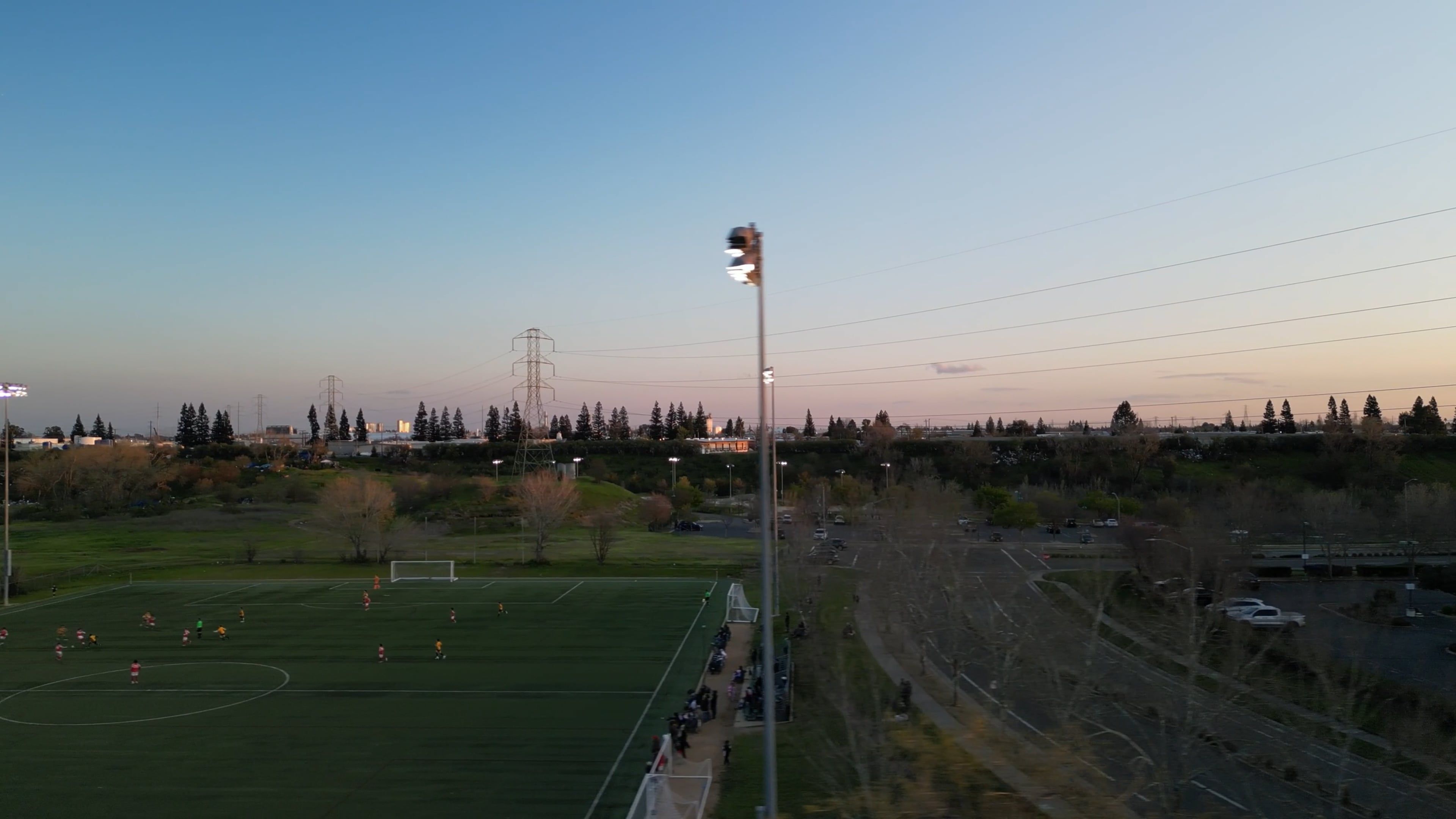 Drone Footage of a Football Field under a Sunset Sky Free Stock Video ...