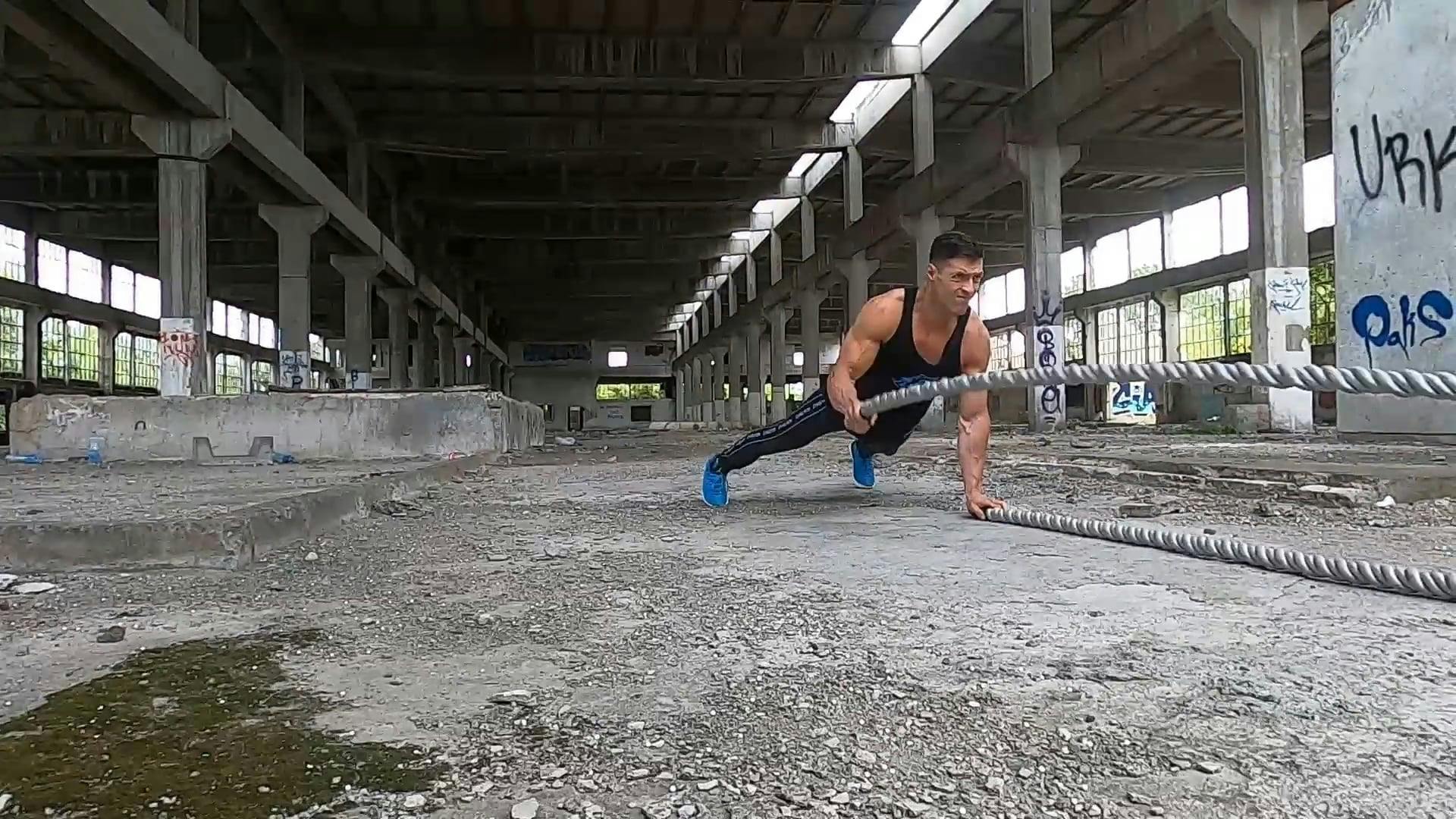 Fitness guy workout his upper body with crossfit rope Free Stock Video ...