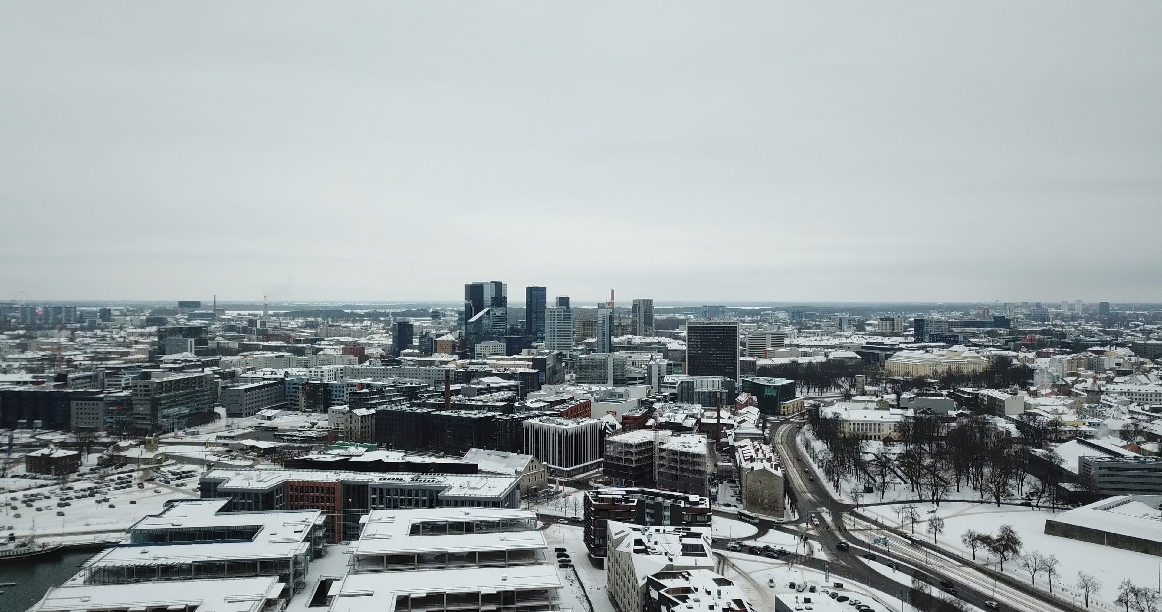 A drone footage showing landscape and shipyard of Tallinn, Estonia ...