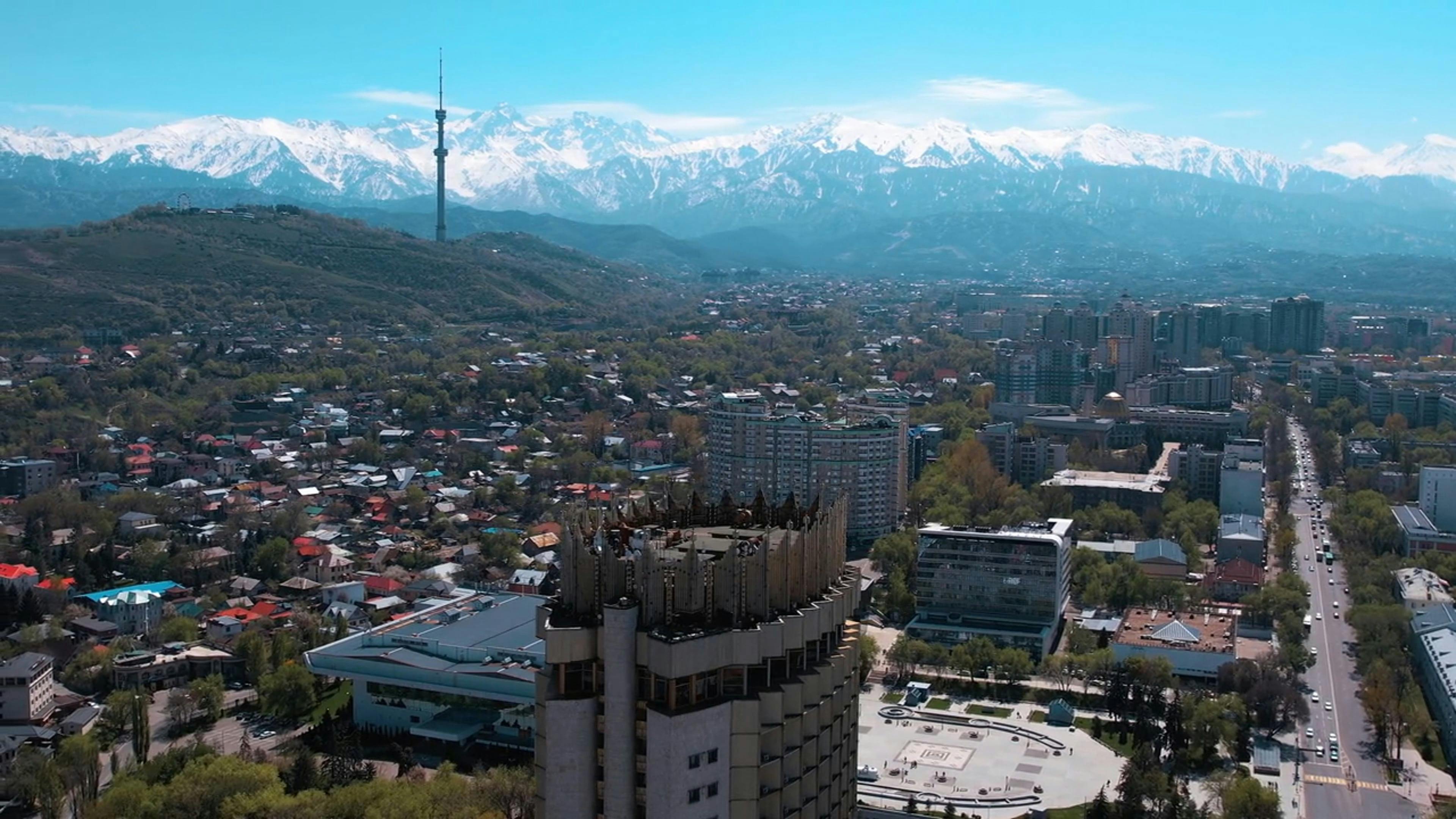 hotel kazakhstan almaty view from air koktobe Free Stock Video Footage ...