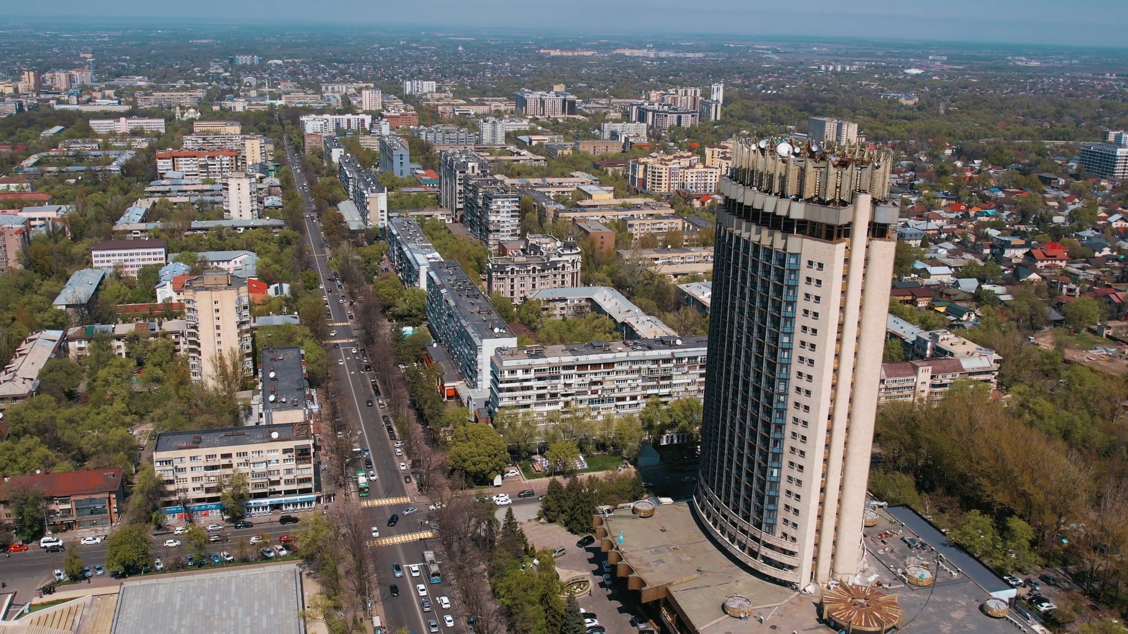 hotel kazakhstan in almaty city almaty from air view Free Stock Video ...