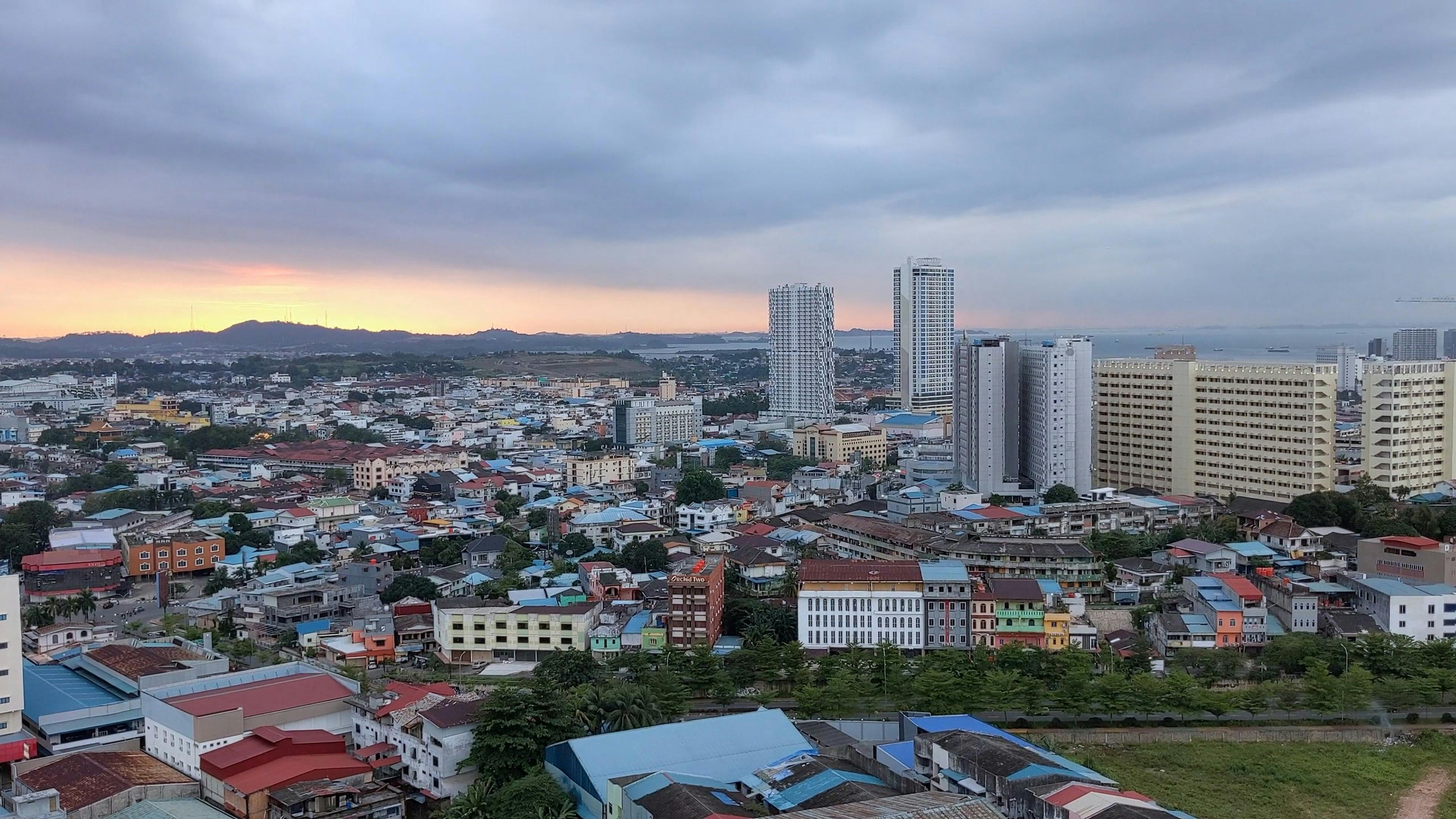 Time lapse of sunset over Batam City or Batam Island. One of other Riau ...