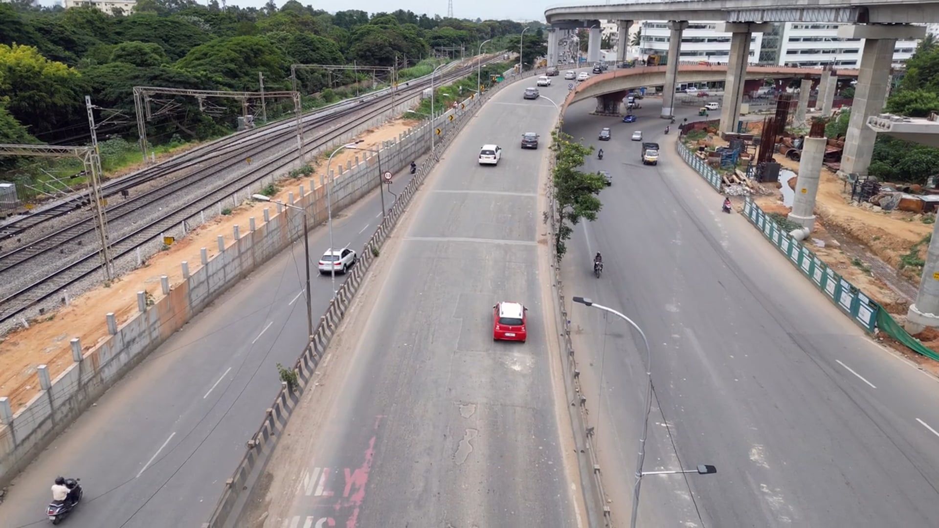 Close Aerial View of Flyover, Railway Track & Metro Free Stock Video ...