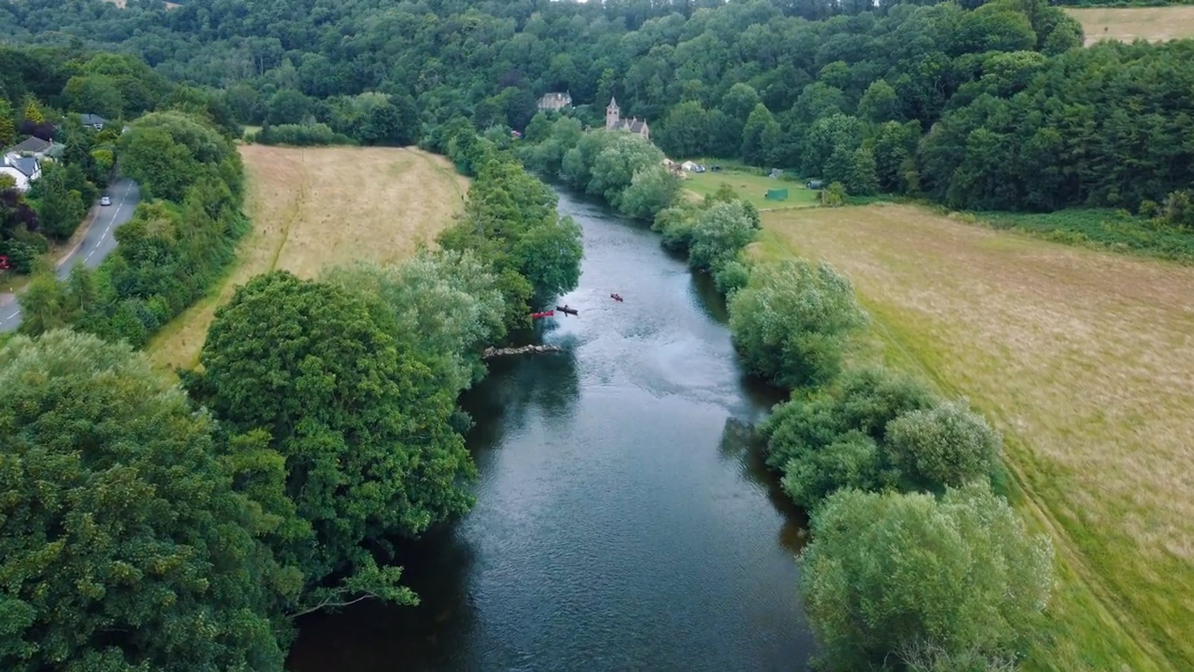 Flying Over The River Bank, Kayaking, Drone View Free Stock Video ...