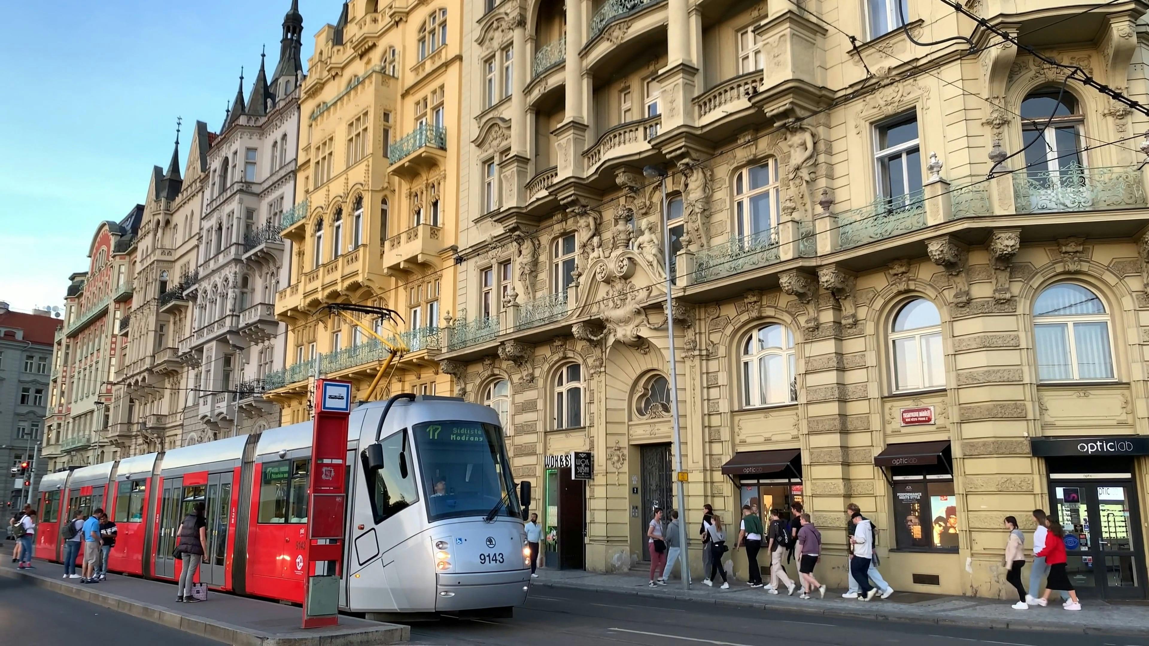 Prague city Tram people walking in the street tram Free Stock Video ...